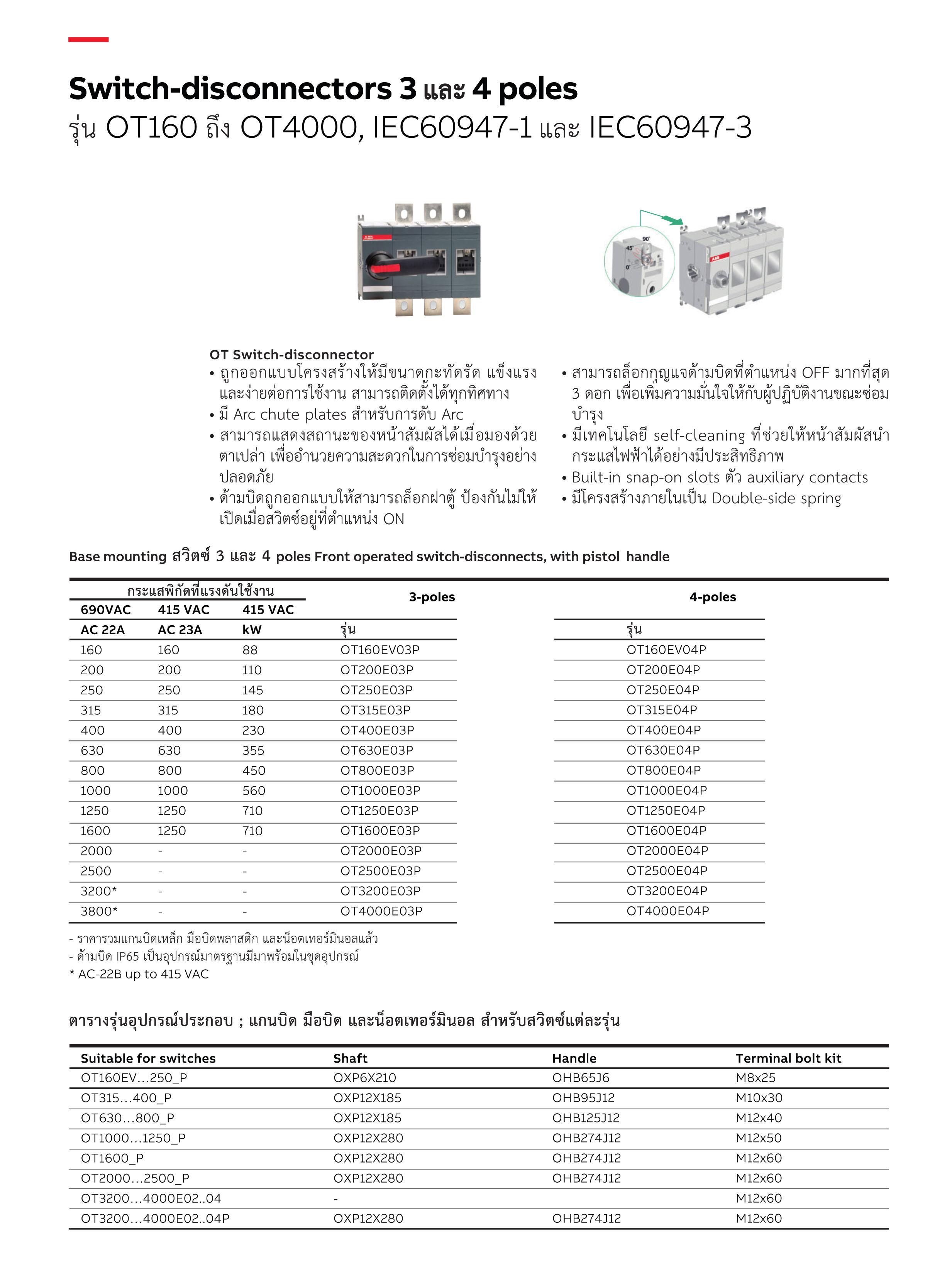 ABB สวิทช์ OT315E03P 315A 3P ติดตั้งบนฐาน Base Mounting OT Switch ...