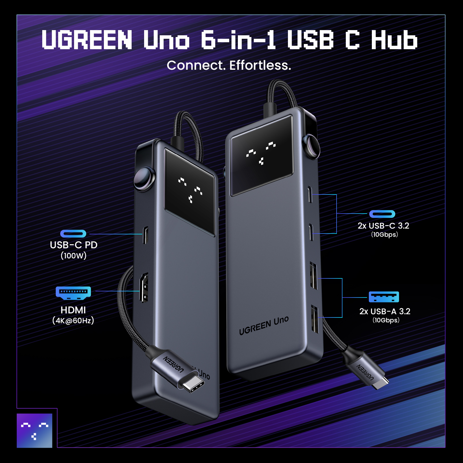 UGREEN อะแดปเตอร์ HUB Robot Type C 6-in-1 รองรับ 4K60Hz +2 USB-A 3.2+2 USB-C 3.2+PD Hub รุ่น ...