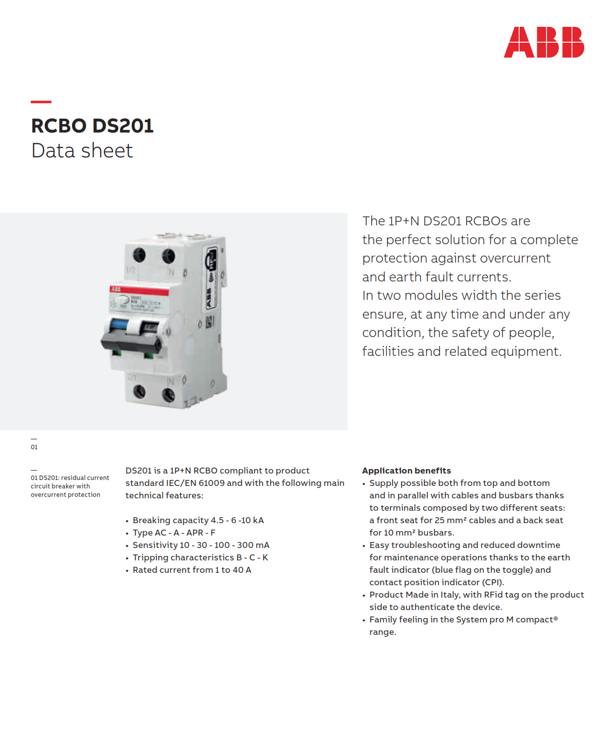 ABB เบรกเกอร์กันดูด RCBO DS201 6A AC30 1P+N 6kA ป้องกันไฟฟ้าลัดวงจร และไฟฟ้ารั่ว ...