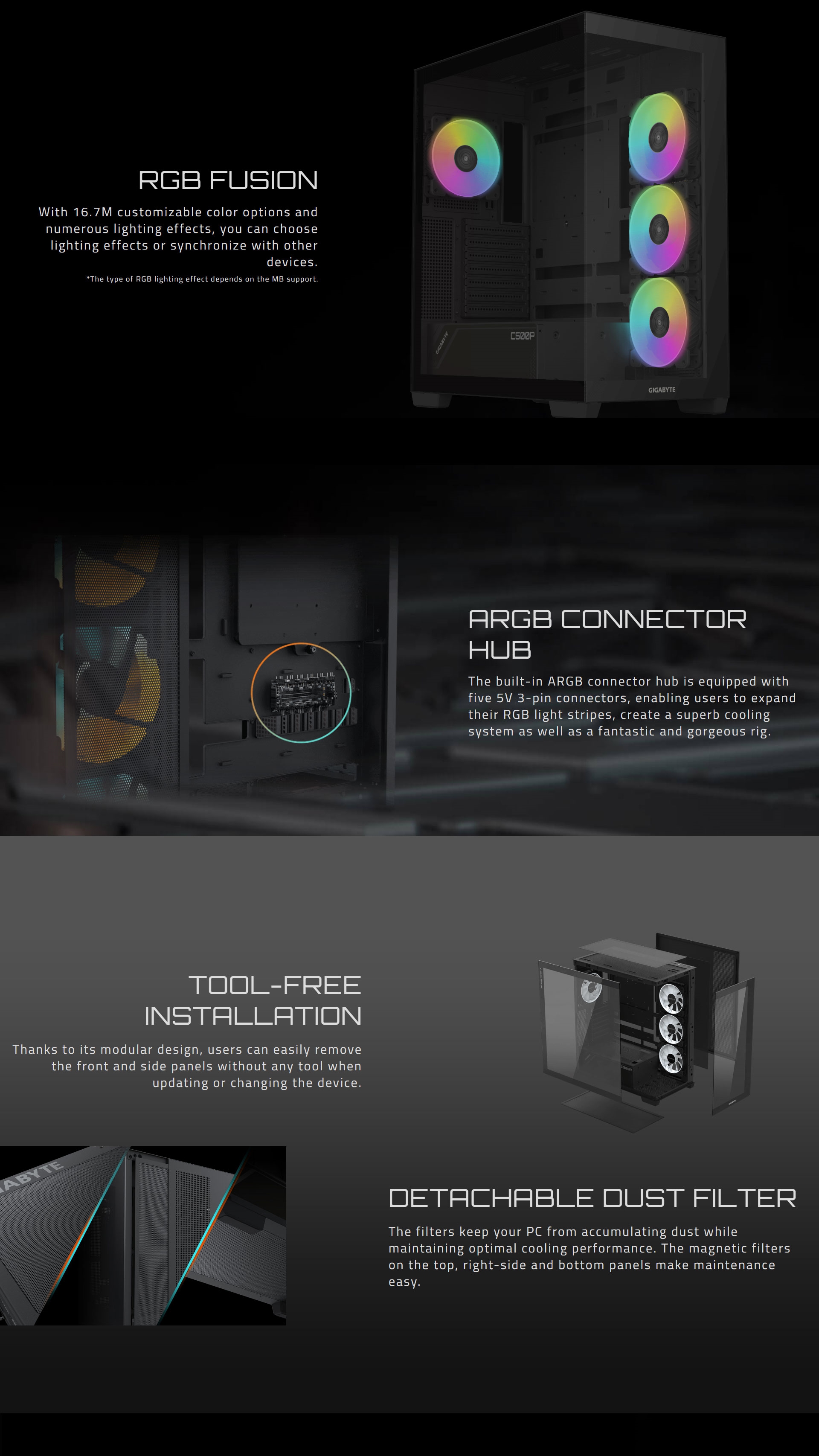 GIGABYTE CASE (เคสเกมมิ่ง) C500 PANORAMIC STEALTH | ATX Mid Tower | 1 ...