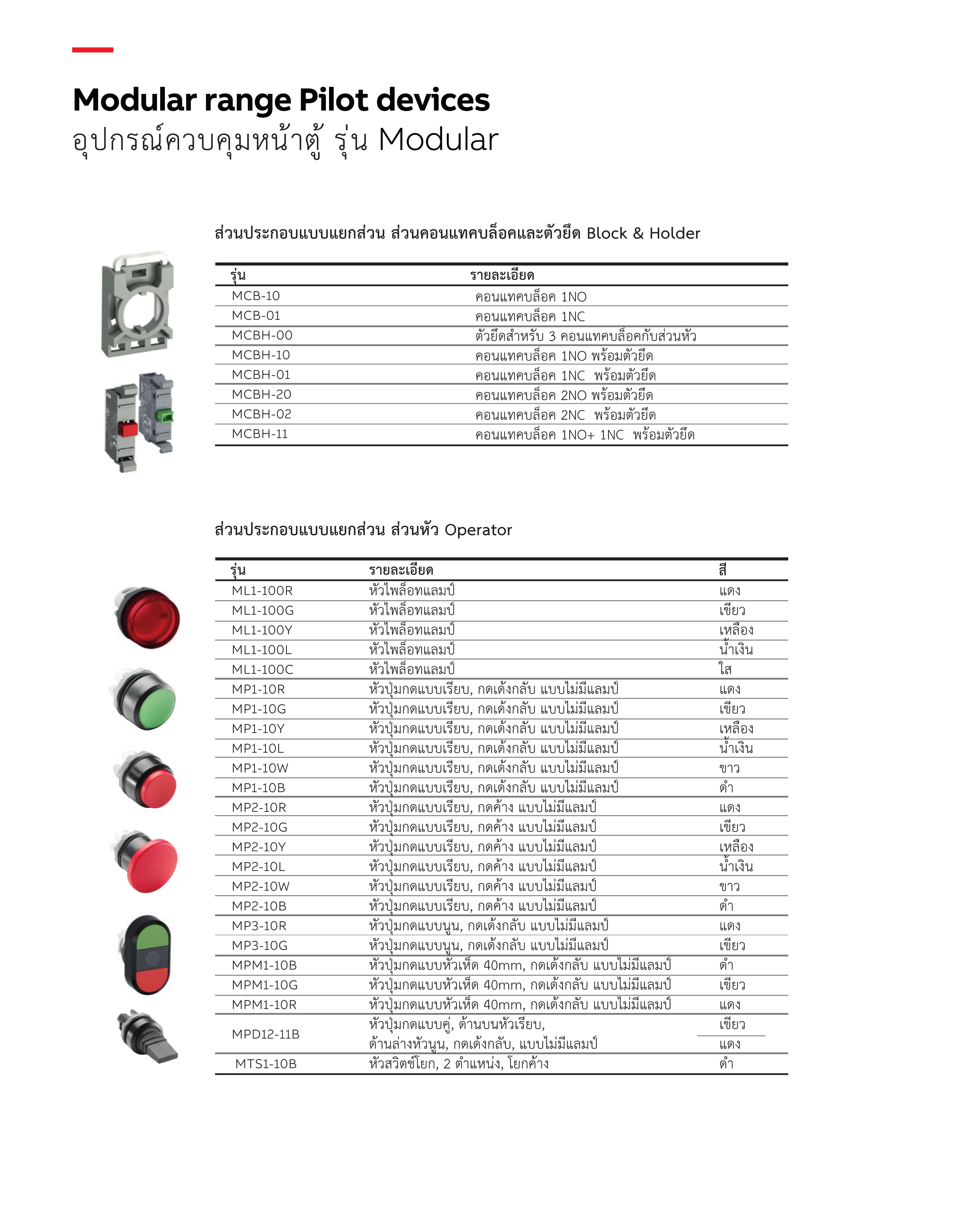 ABB ส่วนหัวไพล็อทแลมป์ ML1-100R LED ส่วนประกอบแยกส่วน Operator Modular range # 1SFA611400R1001 ...