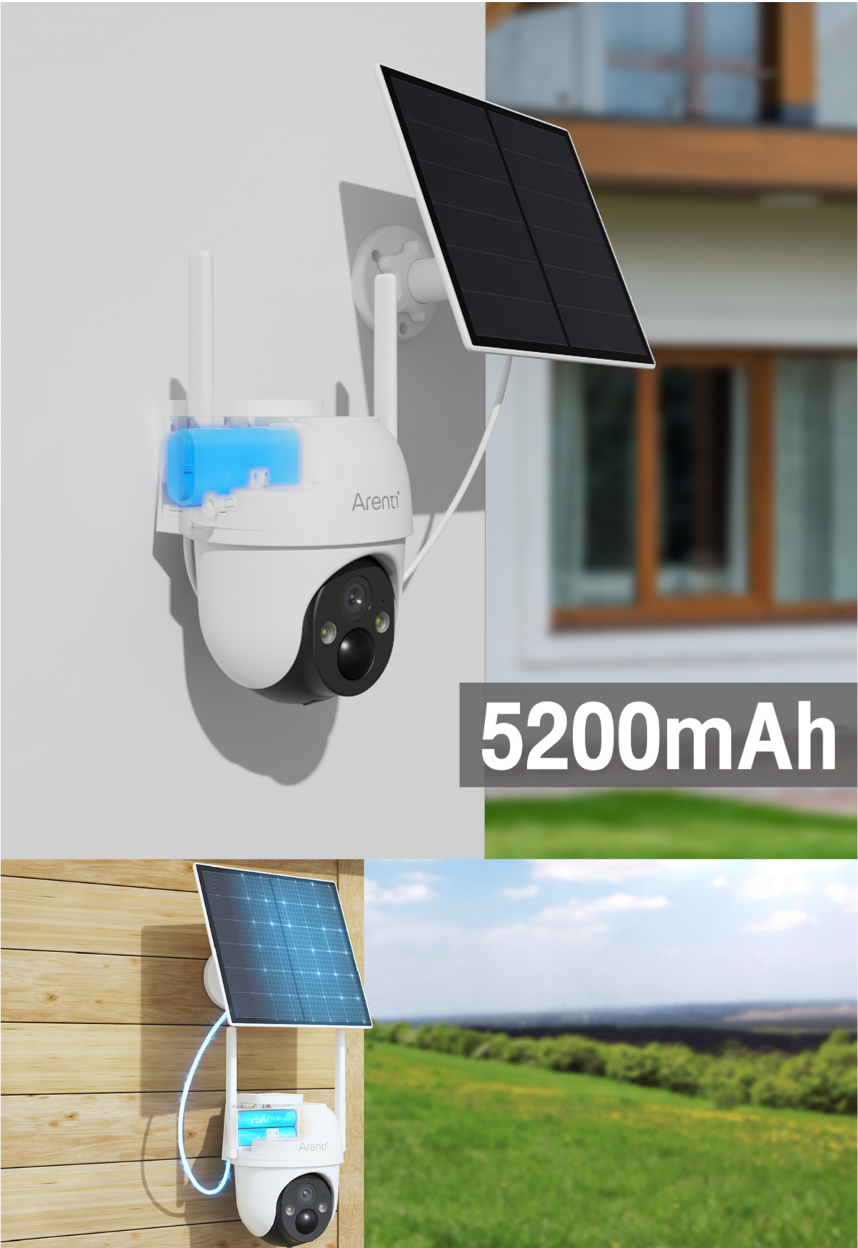 Arenti Solar CCTV กล้องวงจรปิด 2K 3MP กันน้ํา Outdoor Security Wi-Fi ...