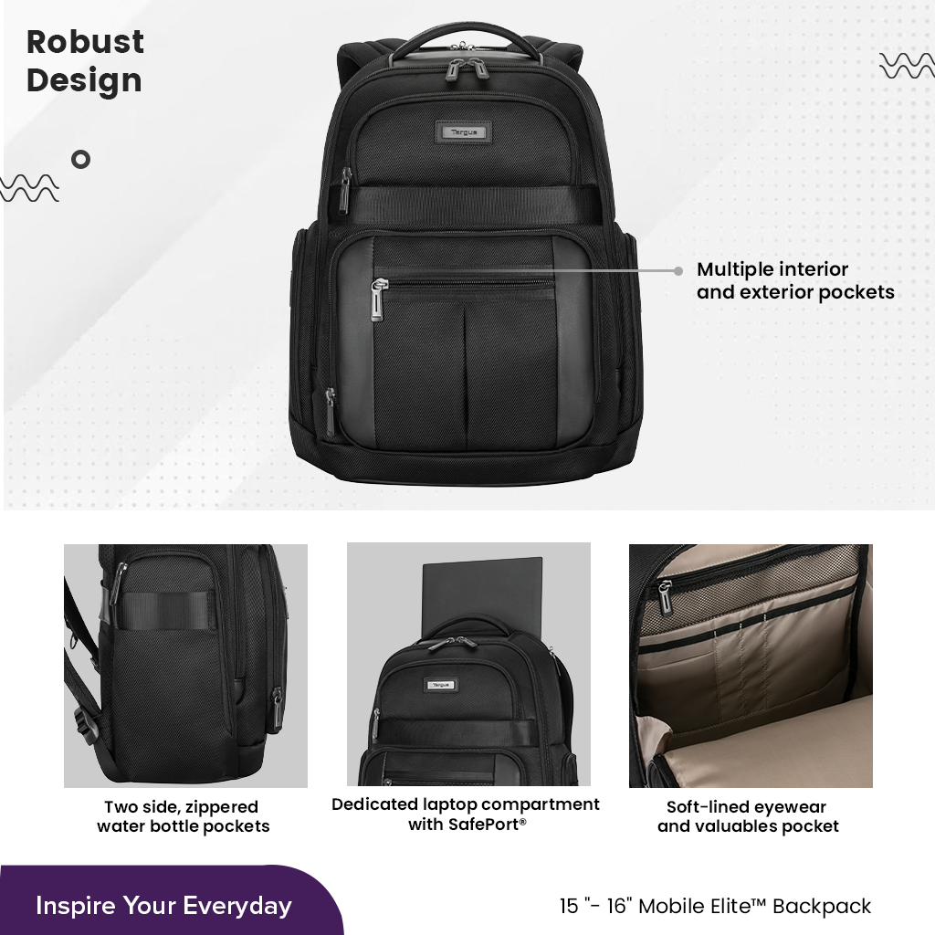 Targus Mobile Elite Backpack (TBB618GL) กระเป๋าเป้สำหรับโน๊ตบุ๊ค 15-16 ...
