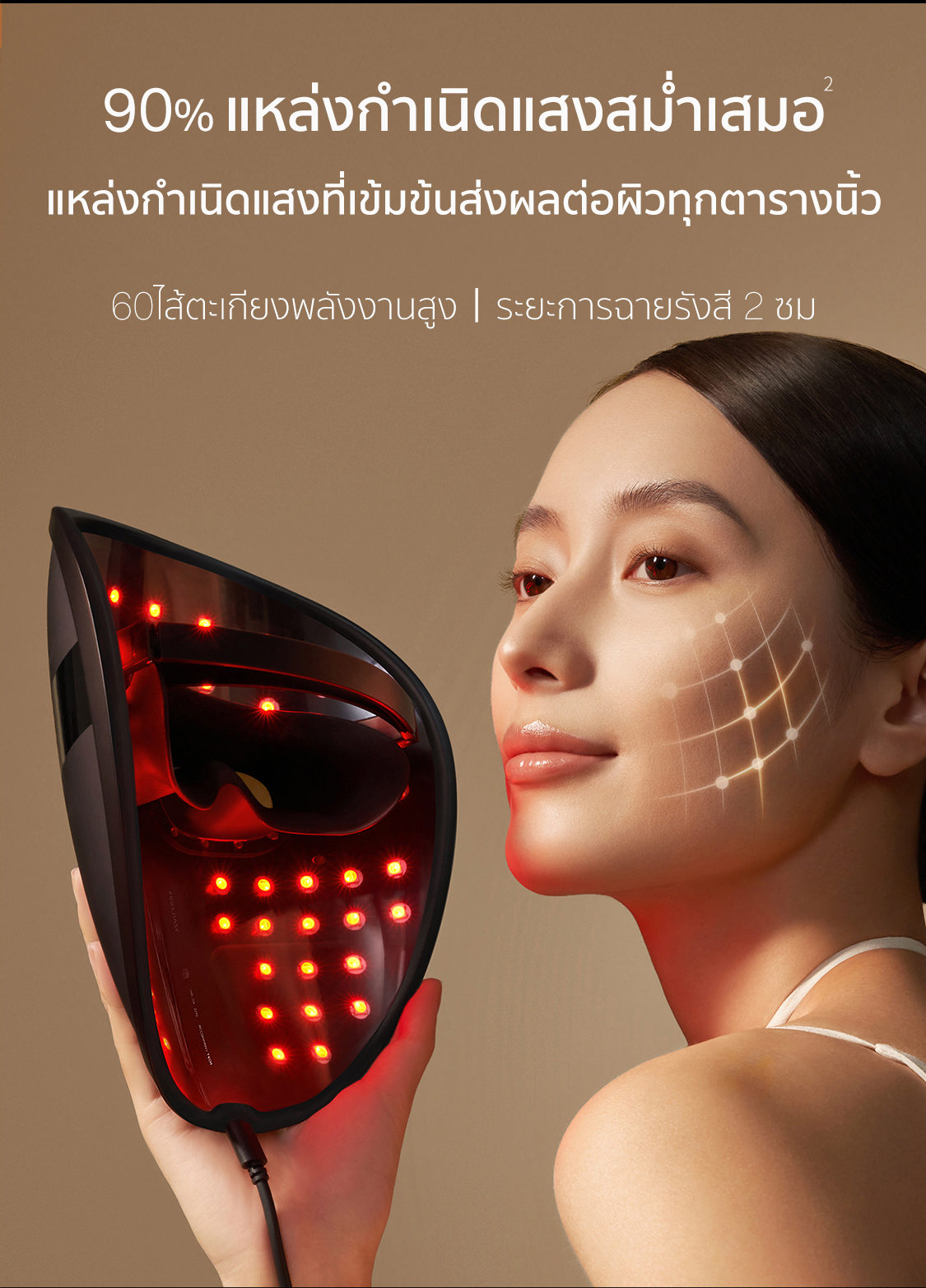 AMIRO LED MARKมาร์คหน้ากระตุ้นคอลลาเจน ความหนาแน่นของพลังงาน 77mw/c㎡ มาร์คหน้าฉายแสงบำบัดผิว ...