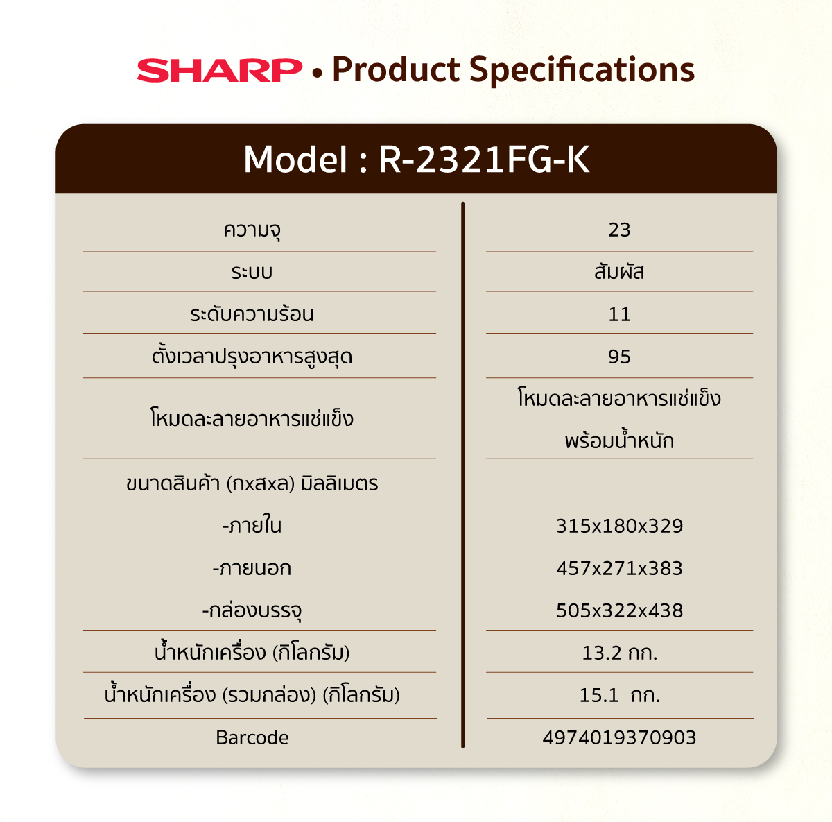SHARP Microwave Flatbed ไมโครเวฟ รุ่นไร้จาน รุ่น R-2321FG-K ขนาด 23 ลิตร | Shopee Thailand