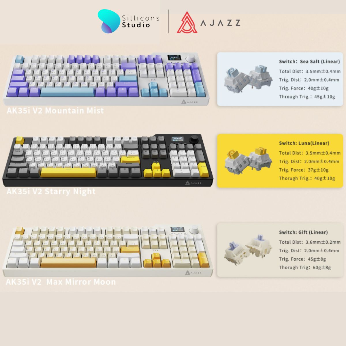 คีย์บอร์ดเกมมิ่ง Ajazz AK35i V2 TFT Screen Gasket Tri-Mod Mechanical ...