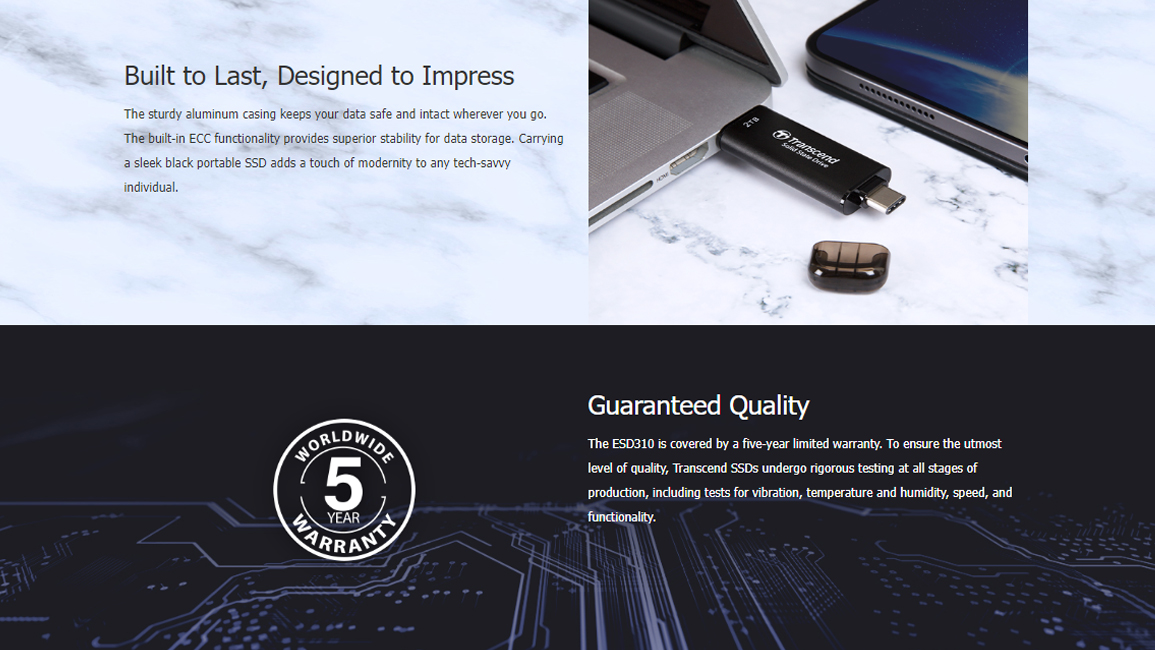 Transcend External SSD smallest 512GB ESD310C USB Type A and USB Type C ...