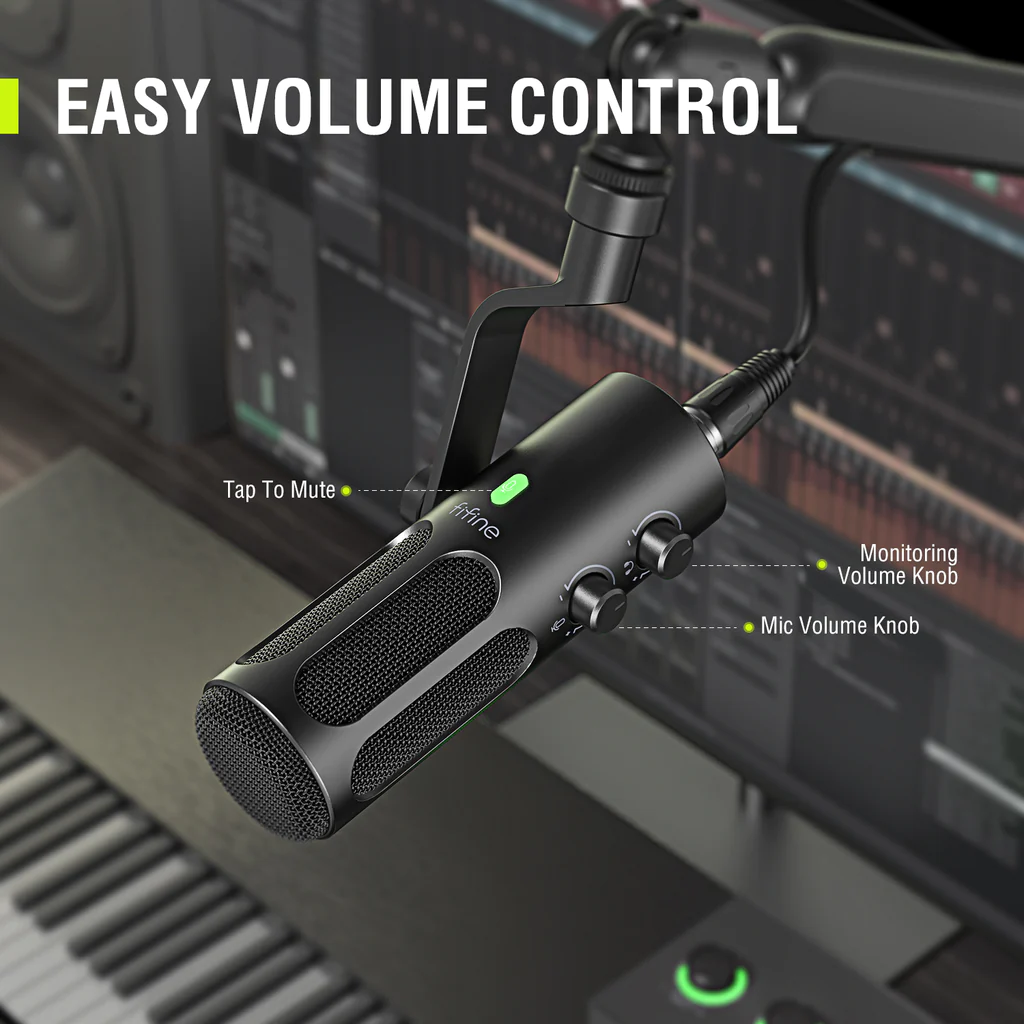 ไมโครโฟนไดนามิก FIFINE TANK3 USB/XLR DYNAMIC MIC WITH I/O CONTROL & QUICK-MUTE IN TYPE-C (รับ ...