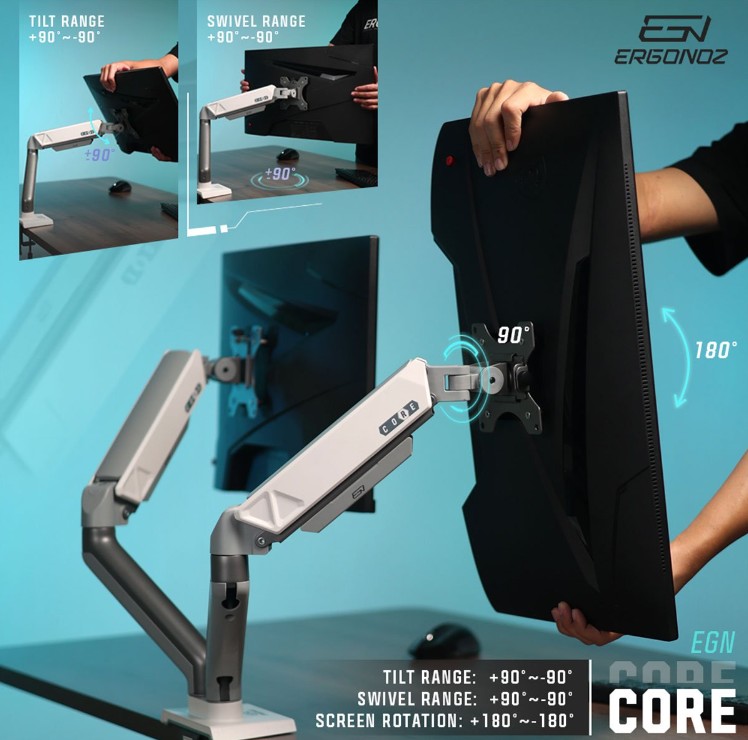 ERGONOZ CORE TWIN (EGN-CORE-D-G) VESA : 75x75,100x100 MONITOR MOUNT (ขาตั้งจอ) | By Speed Gaming ...