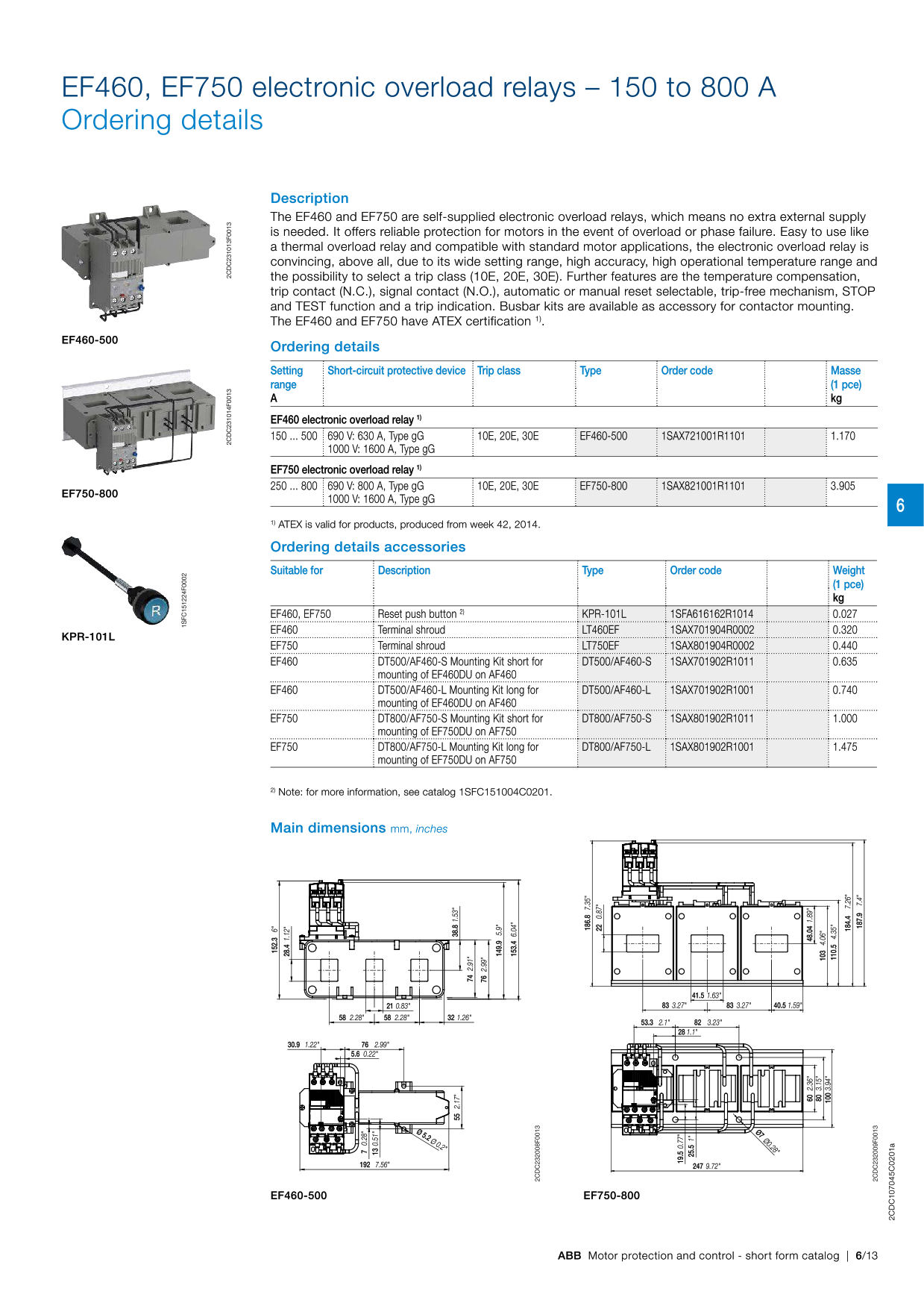 ABB EF460-500 Electronic Overload Relays ช่วงปรับกระแส (150-500A) สำหรับคอนแทคเตอร์ AF400 ...