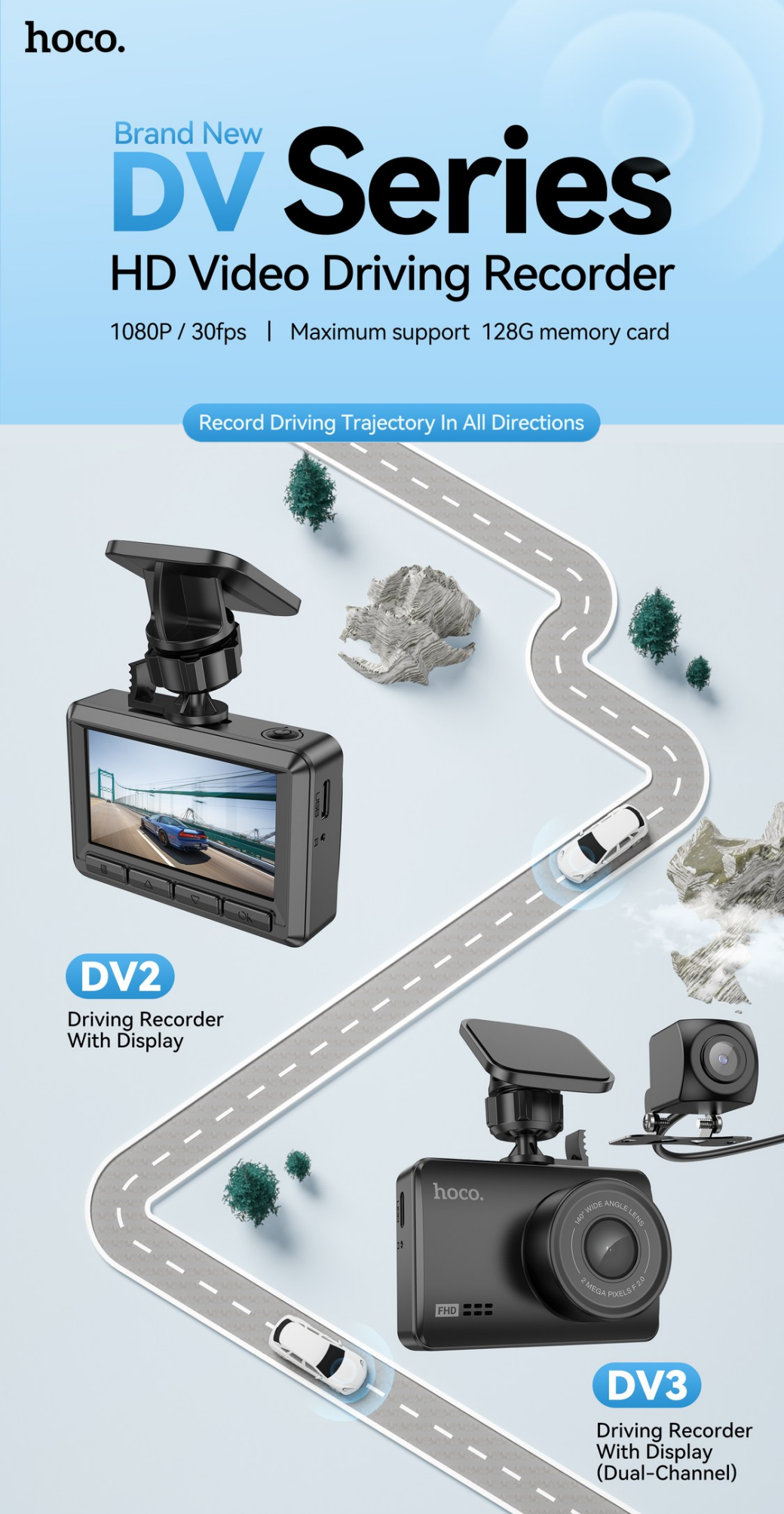 HOCO DV3 กล้องติดรถยนต์ แบบคู่ หน้ารถ+หลังรถ จอ 2.45นิ้ว กลางคืนภาพชัด ...