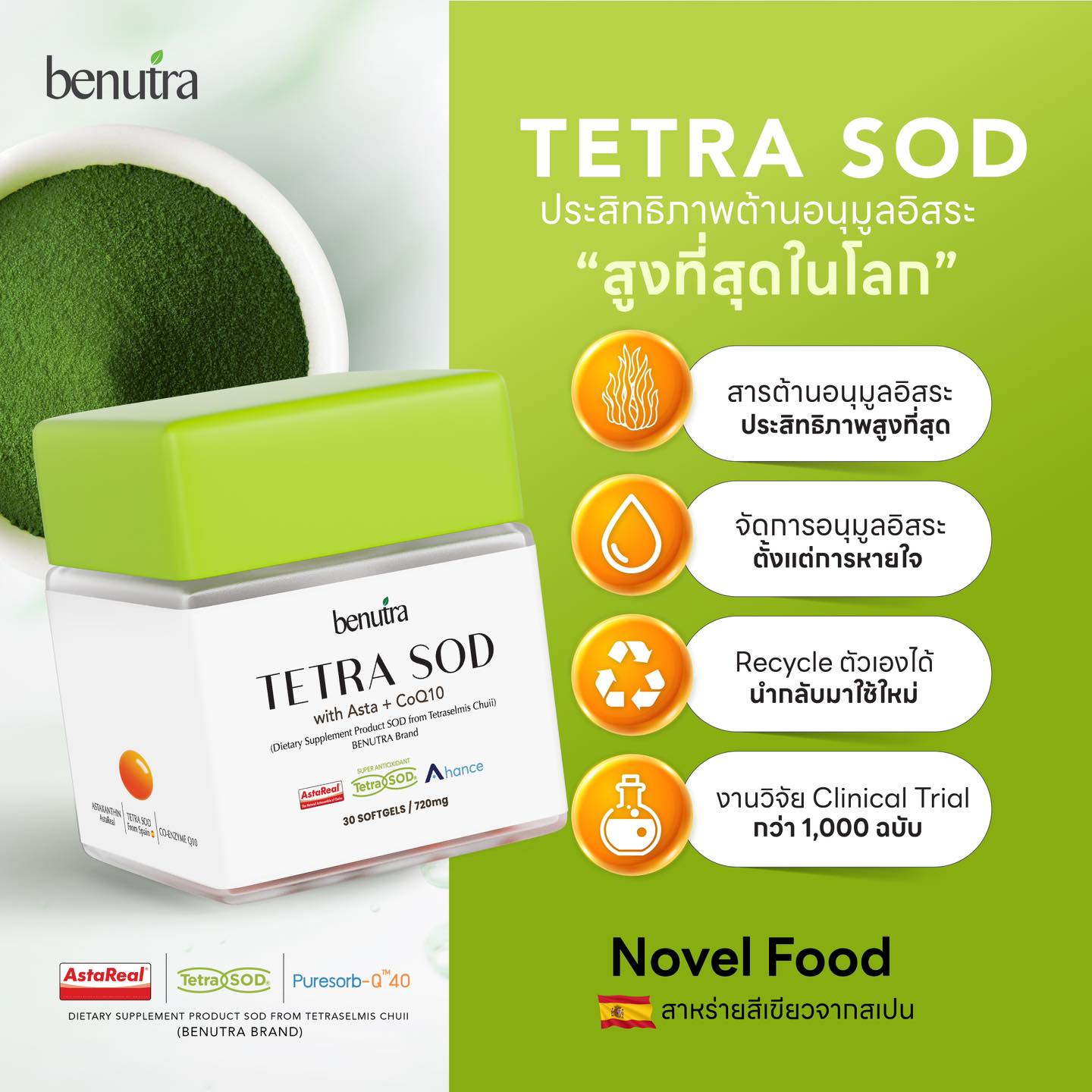 Tetra SOD with Asta + CoQ10 Benutra 1 กล่อง 30 Softgels Astaxanthin ...