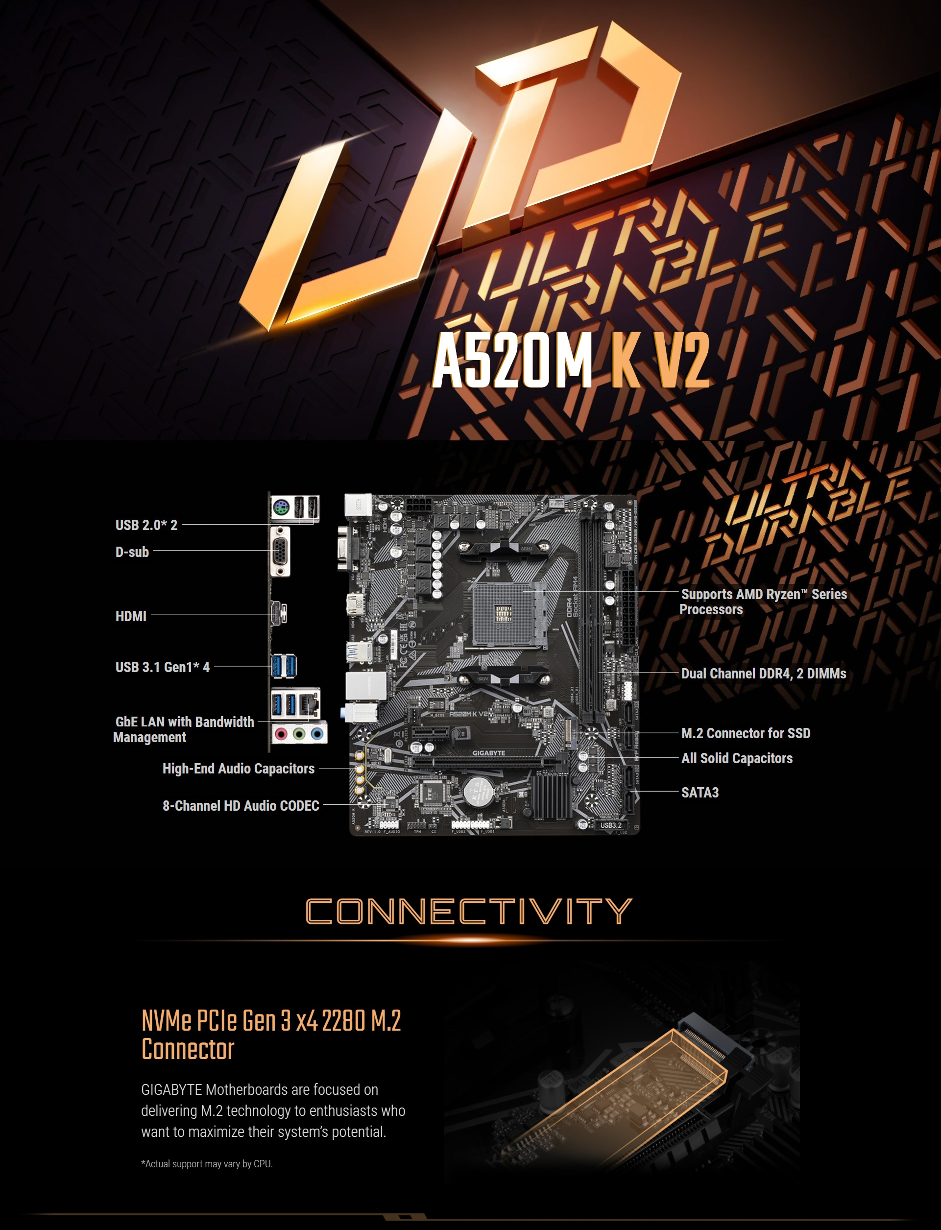 GIGABYTE MAINBOARD A520M K V2 เมนบอร์ด A520M K V2-REV1.1 | Shopee Thailand