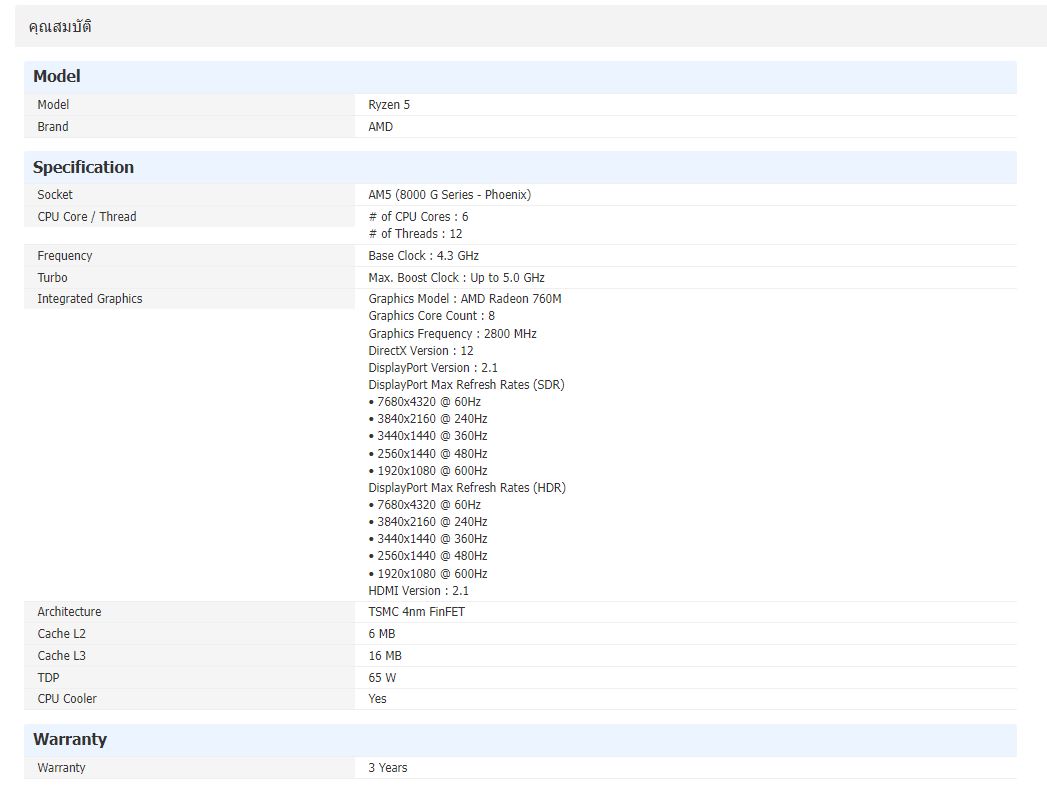 CPU (ซีพียู) AMD RYZEN 5 8600G (SOCKET AM5) | Shopee Thailand