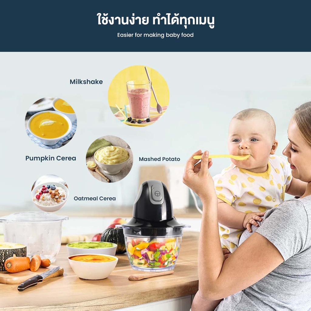 IWACHI Mini Chopper 300W เครื่องบดอาหาร 4 ใบมีด สแตนเลสคุณภาพดี จุอาหาร ...
