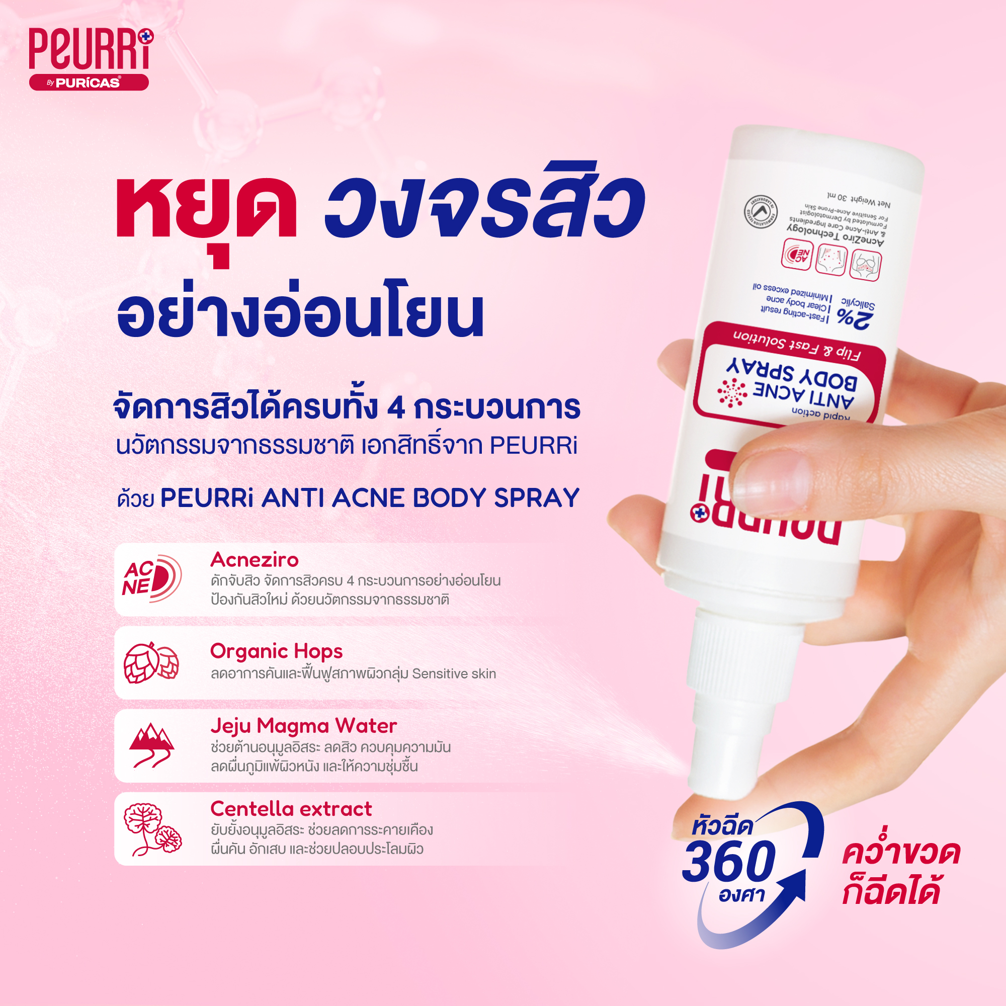 PEURRi By Puricas ANTI ACNE BODY SPRAY สเปรย์ลดเลือนสิวหลังและสิวตัว ...
