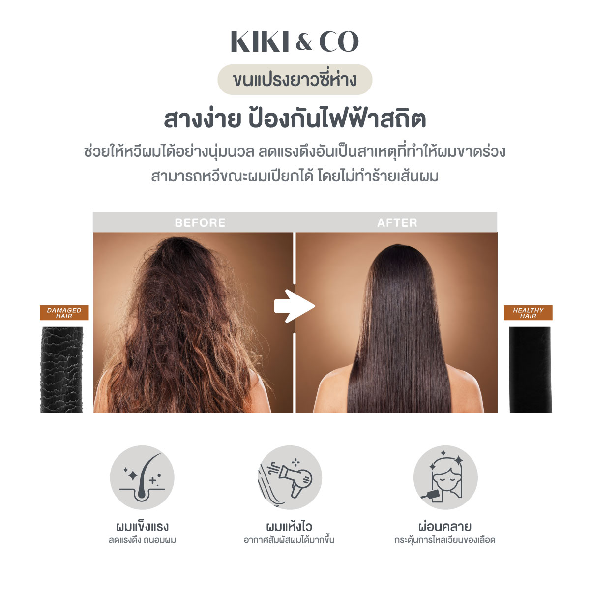 KIKI&CO Springy Comb หวีไนลอนเกรดพรีเมี่ยม สางผมพันกัน หวีผมเปียก wet ...