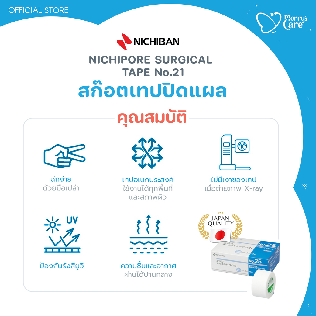 [3ม้วน]Nichiban NICHIPORE สก๊อตเทปปิดแผล สำหรับติดผ้าก๊อซ ยึดสายสวน ...