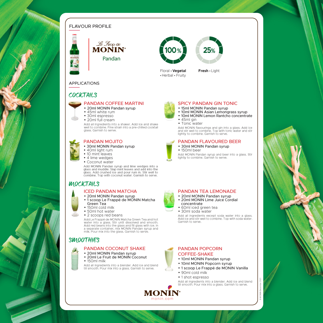 MONIN Pandan Syrup น้ำเชื่อมกลิ่นใบเตย 700ml. | Shopee Thailand