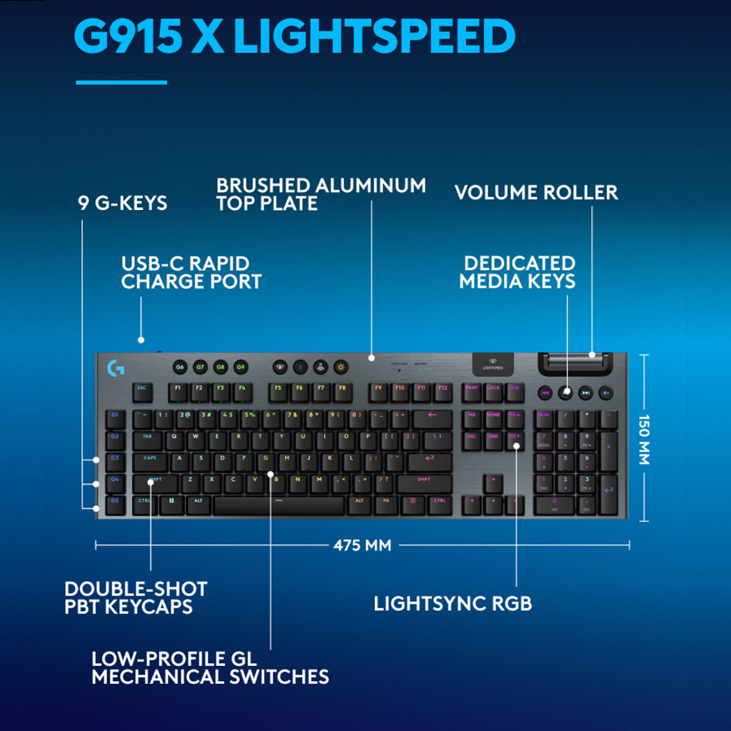 Logitech G915 X LIGHTSPEED Low-Profile Wireless Gaming Keyboard ...