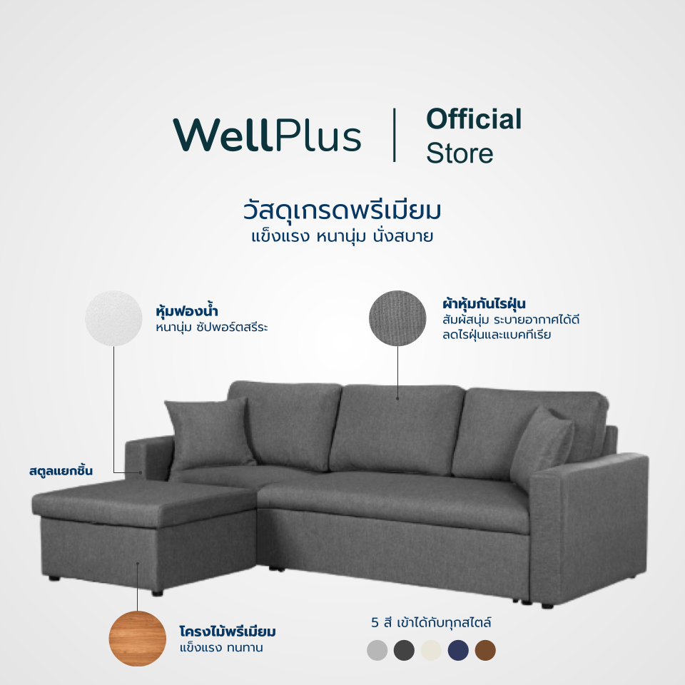 Wellplus โซฟาผ้า L-shape รุ่น Candy หนานุ่ม นั่งสบาย | Shopee Thailand