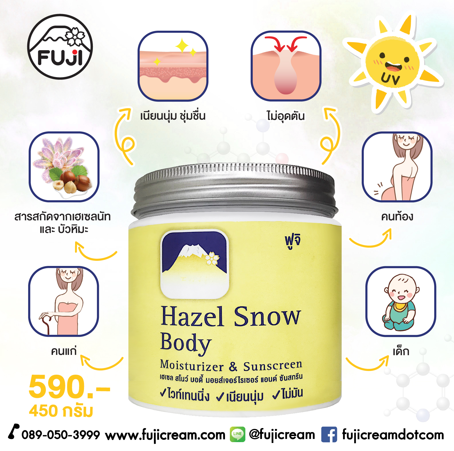 [แถมกัวซา] ครีมภูเขา ฟูจิ เฮเซล สโนว์ บอดี้ มอยเจอร์ไรเซอร์&ซันสกรีน ...