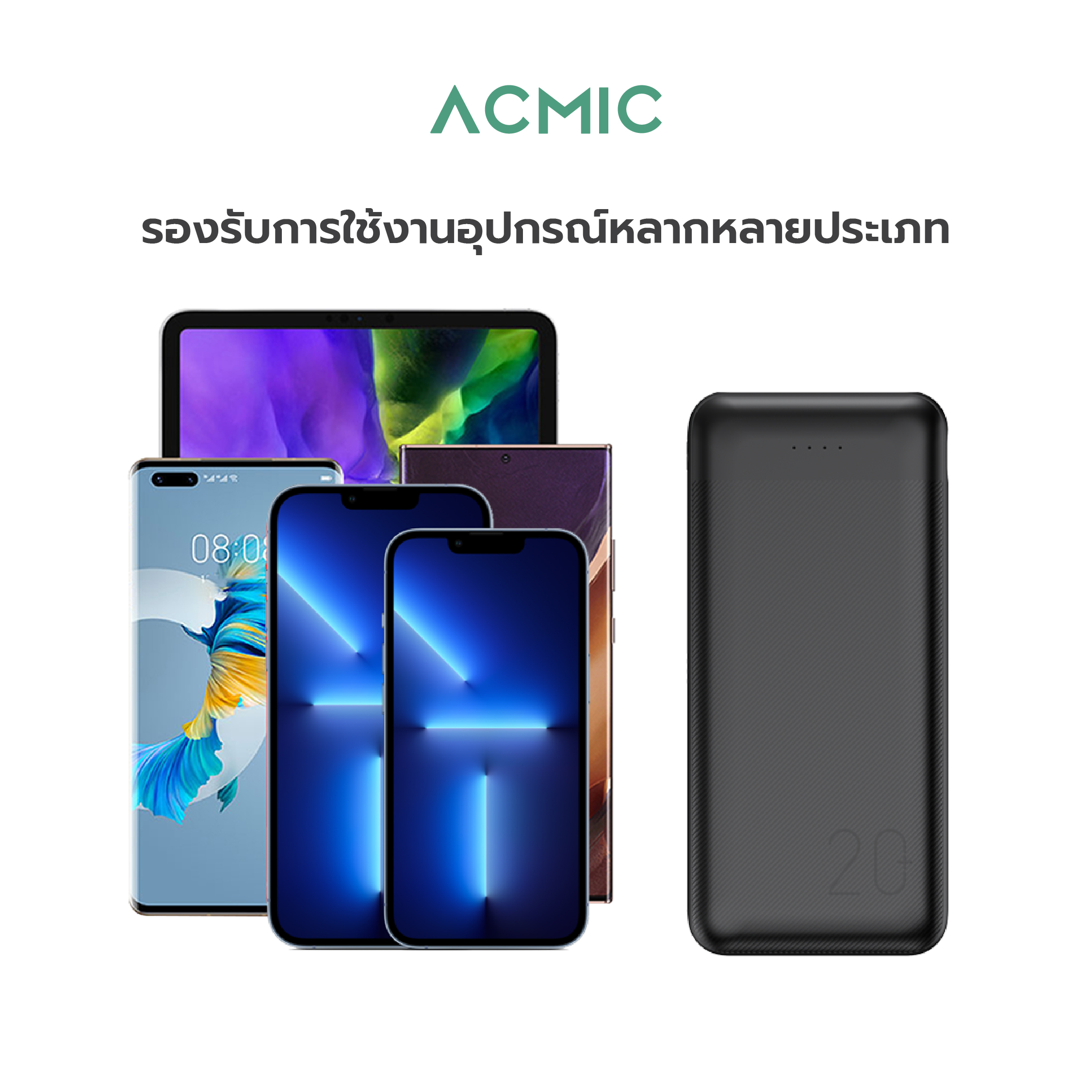 ACMIC A21 Powerbank 20000mAh พาวเวอร์แบงค์ลายเคฟล่า จ่ายไฟ10-12W Output ...