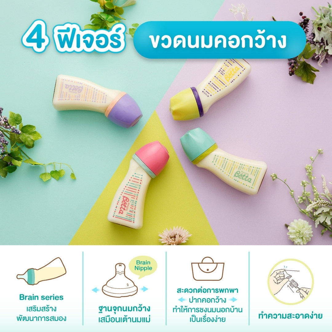 Dr. Betta Baby Bottle Brain Wide Neck Cherish Bottle 240ml (PPSU) ขวดนมลายแมว ขนาด 8 ออนซ์ ...