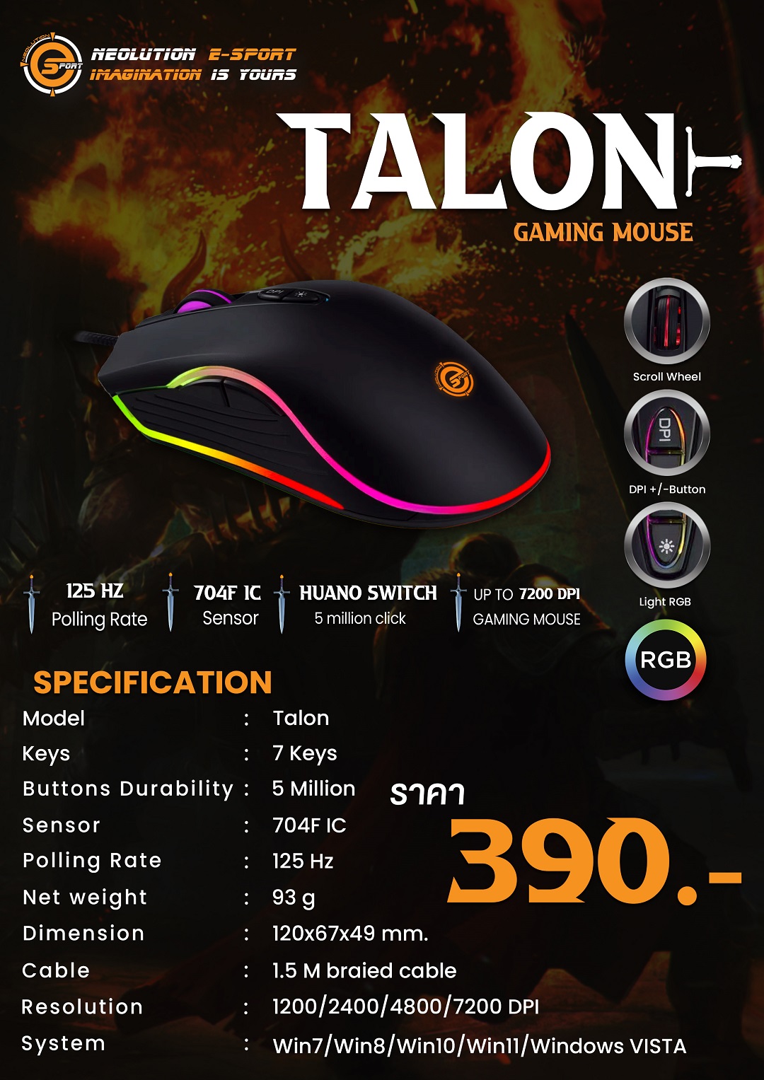 Neolution E-Sport Gaming Mouse Talon เมาส์เกมมิ่ง เม้าส์เล่นเกมส์แบบมี ...