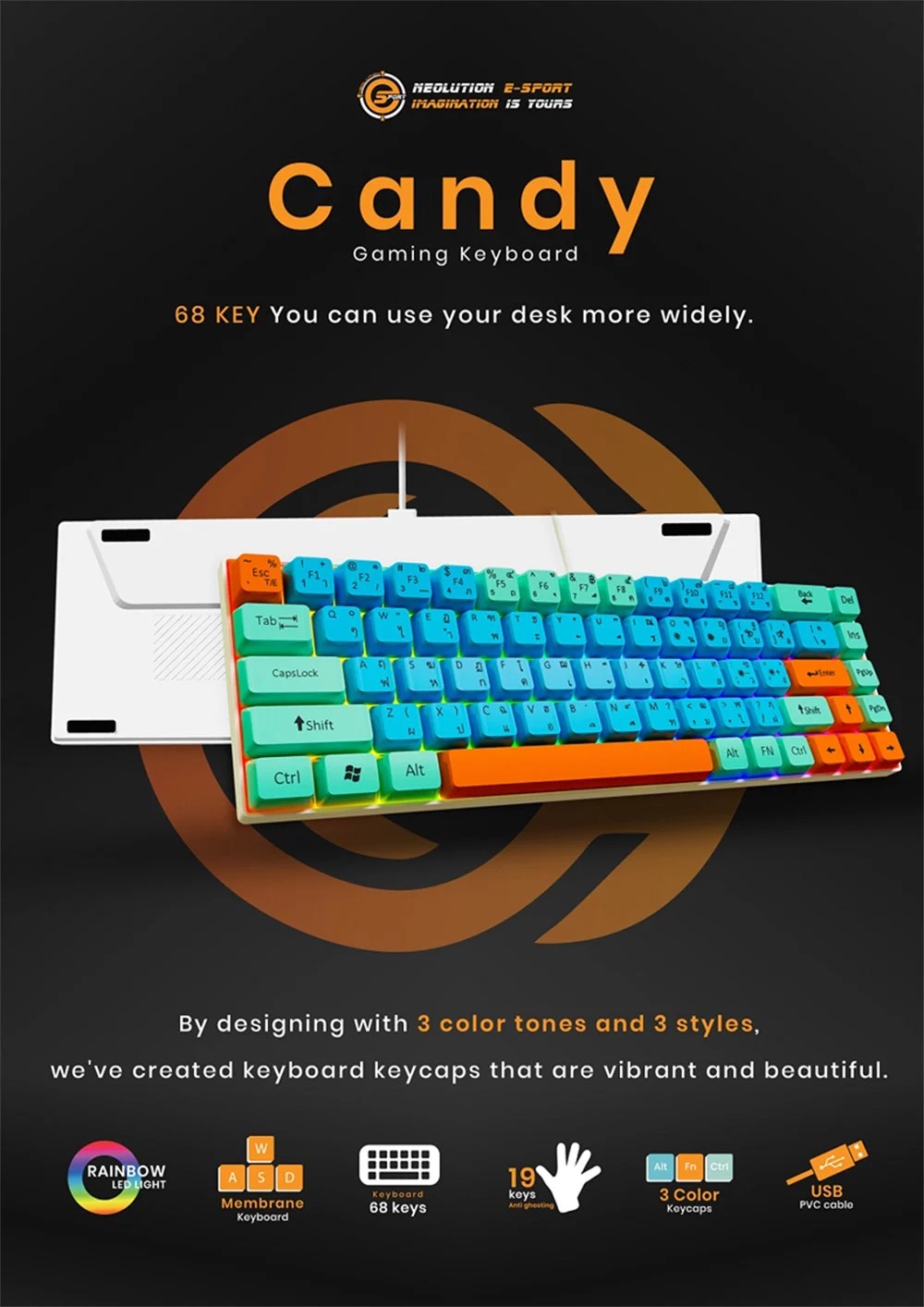 Neolution E-Sport Candy Gaming Keyboard 68 Keys TH/ENG คีย์บอร์ดเกมมิ่ง | Shopee Thailand