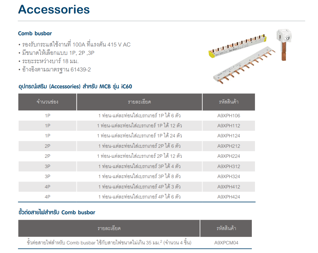 Schneider 1P 1ท่อนใส่เบรกเกอร์ 1P A9XPH112 ได้ 12 ตัว อุปกรณ์เสริม ...