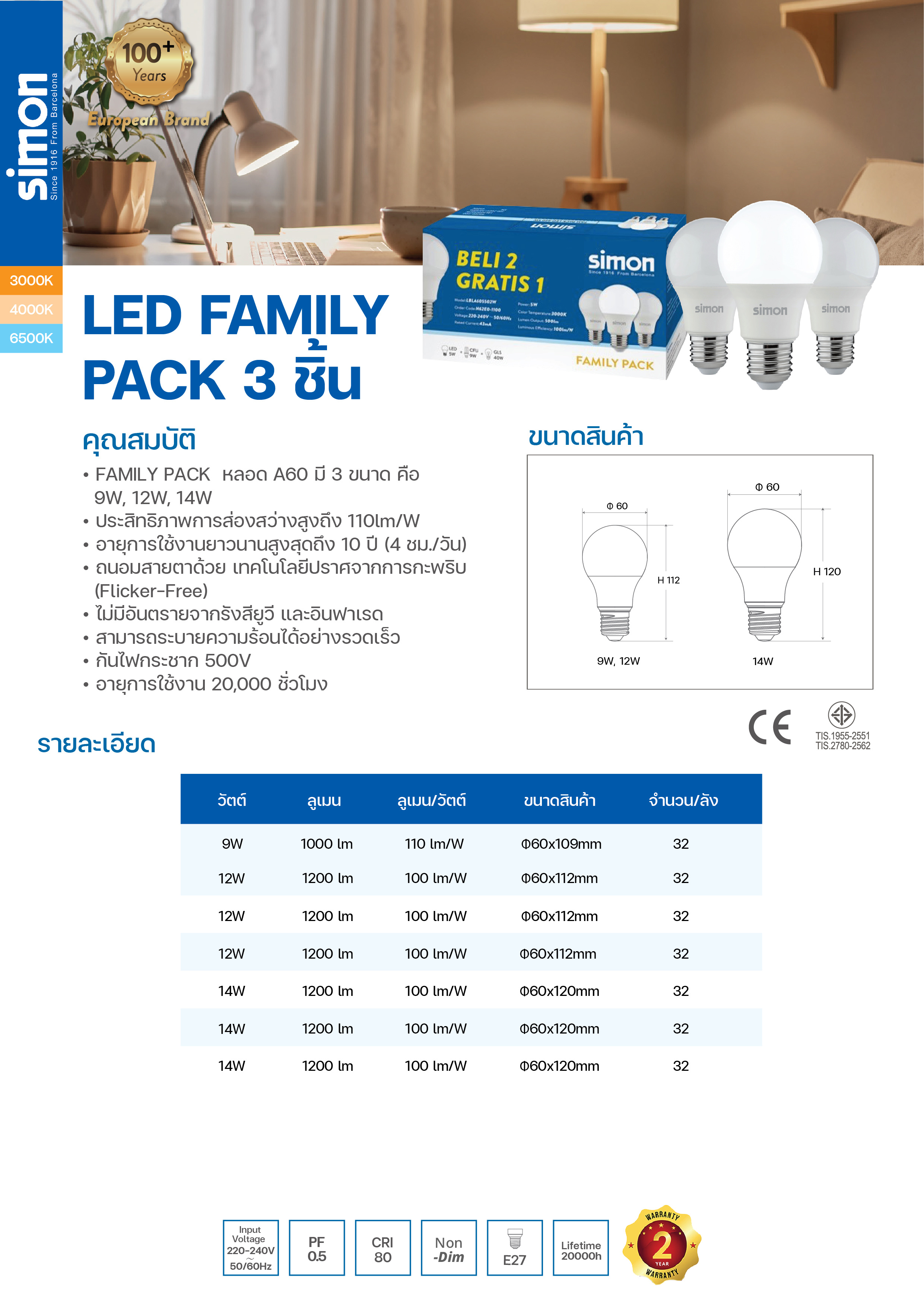 Simon Pack 3 หลอดไฟ LED หลอดไฟแอลอีดี 9W 12W 14W Lighting LED Bulb ...