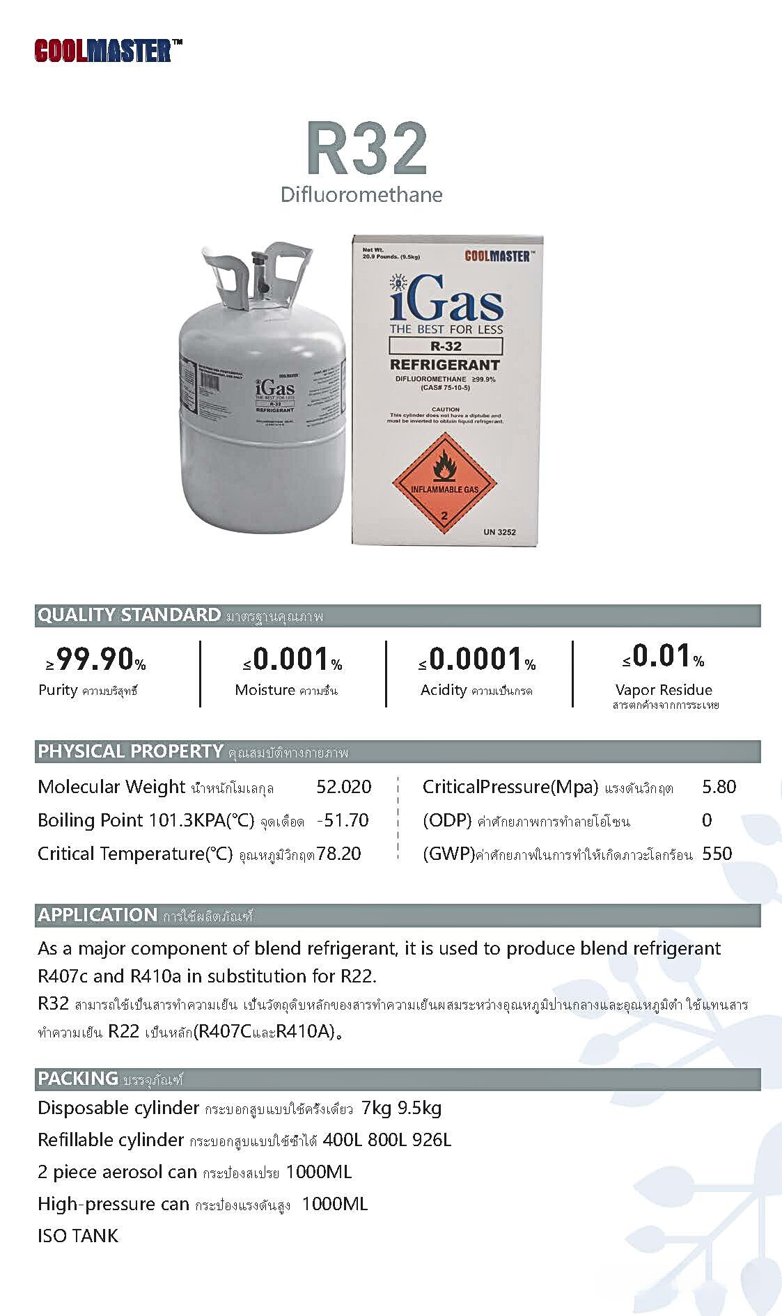 iGas Refrigerant R32 น้ำยาแอร์ R32 ยี่ห้อ iGas ขนาดบรรจุ 9.5 กก น้ำยาแอร์คุณภาพสูง | Shopee Thailand