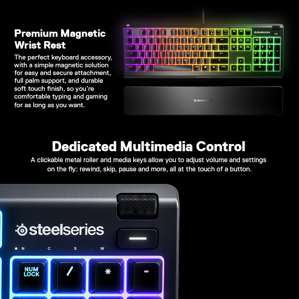 SteelSeries Apex 3 RGB Gaming Keyboard คีบอร์ดเกมมิ่ง ไฟ RGB ปุ่มกดเสียงเงียบ ปุ่ม US-TH ...