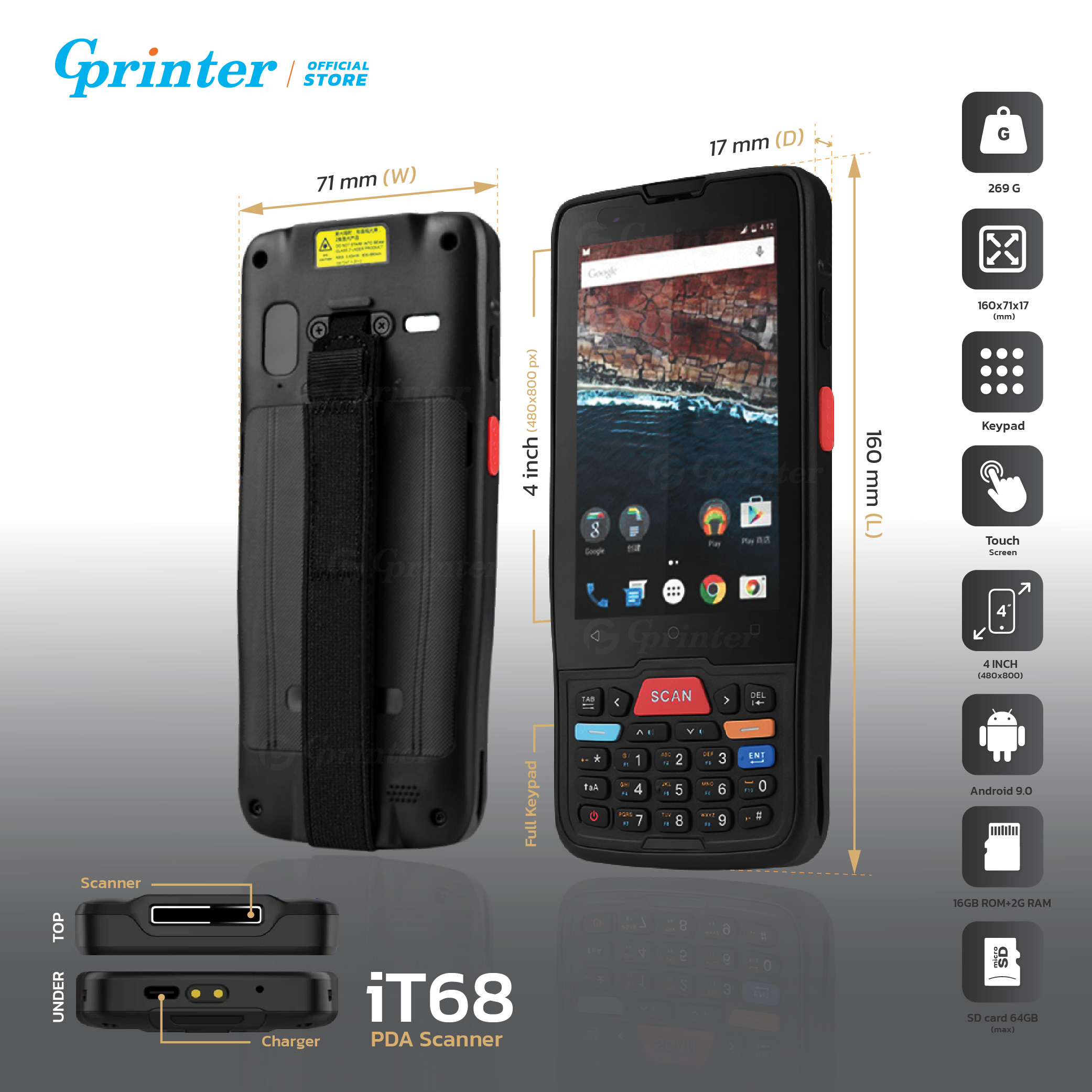 Gprinter PDA IT68 เครื่องสแกนบาร์โค้ด เครื่องPDA นับสต๊อกสินค้า สแกน ...