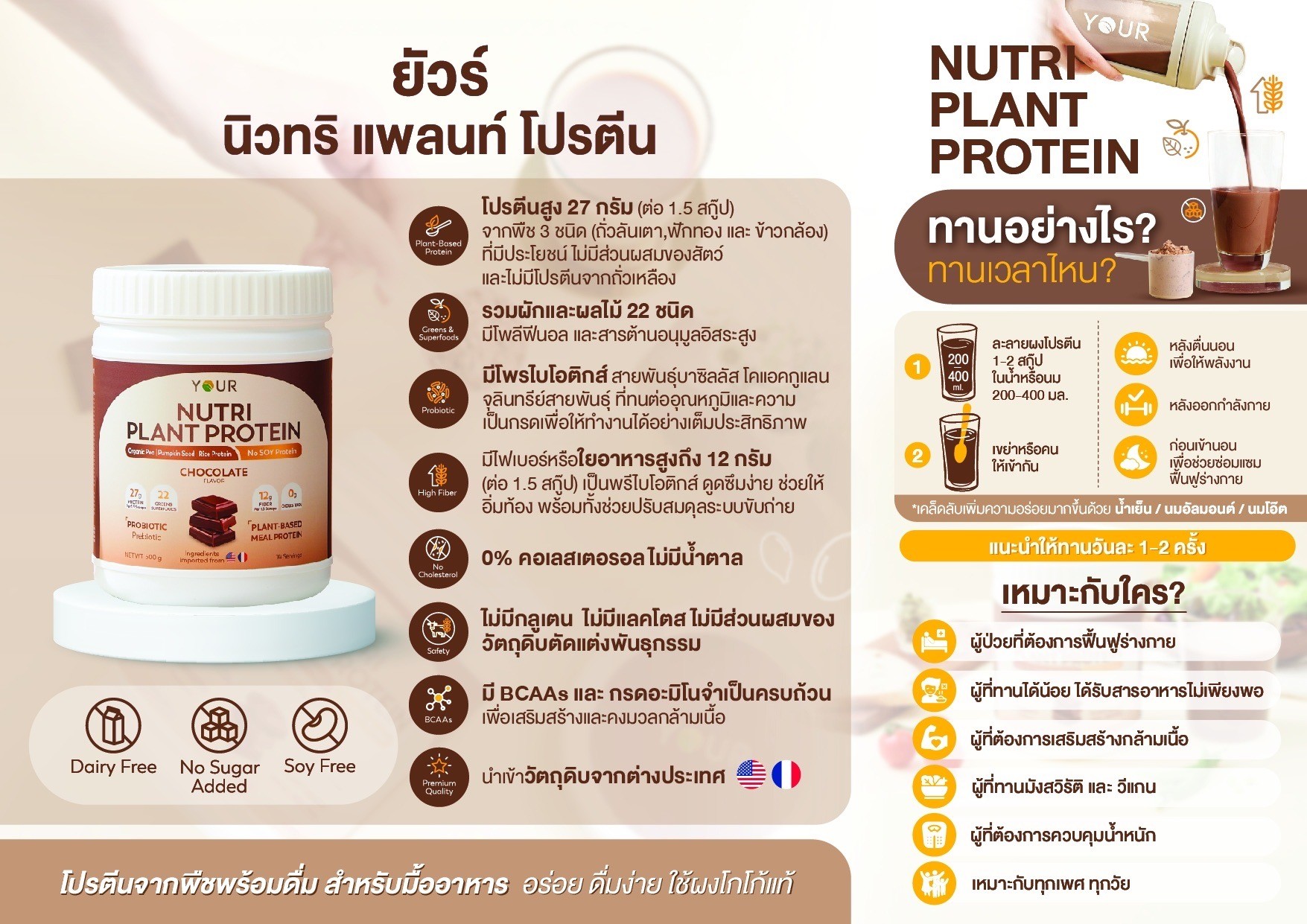 YOUR nutri plant protein ยัวร์ นิวทริ แพลนท์ โปรตีนพืช กลิ่นช็อคโกแลต ...