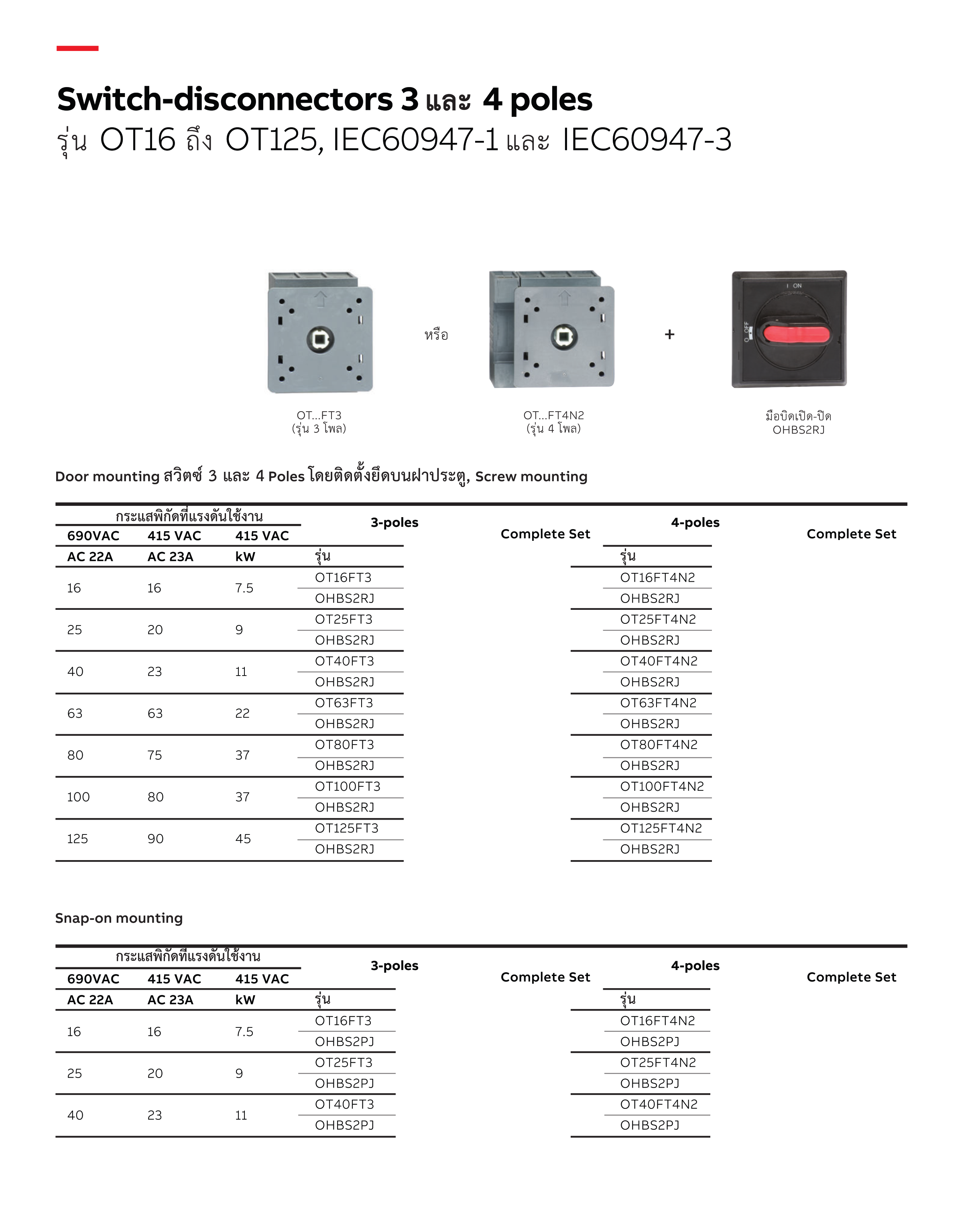 ABB สวิทช์ OT40FT3 40A 3P Door Mounting Switch Disconnector ติดตั้งยึด ...