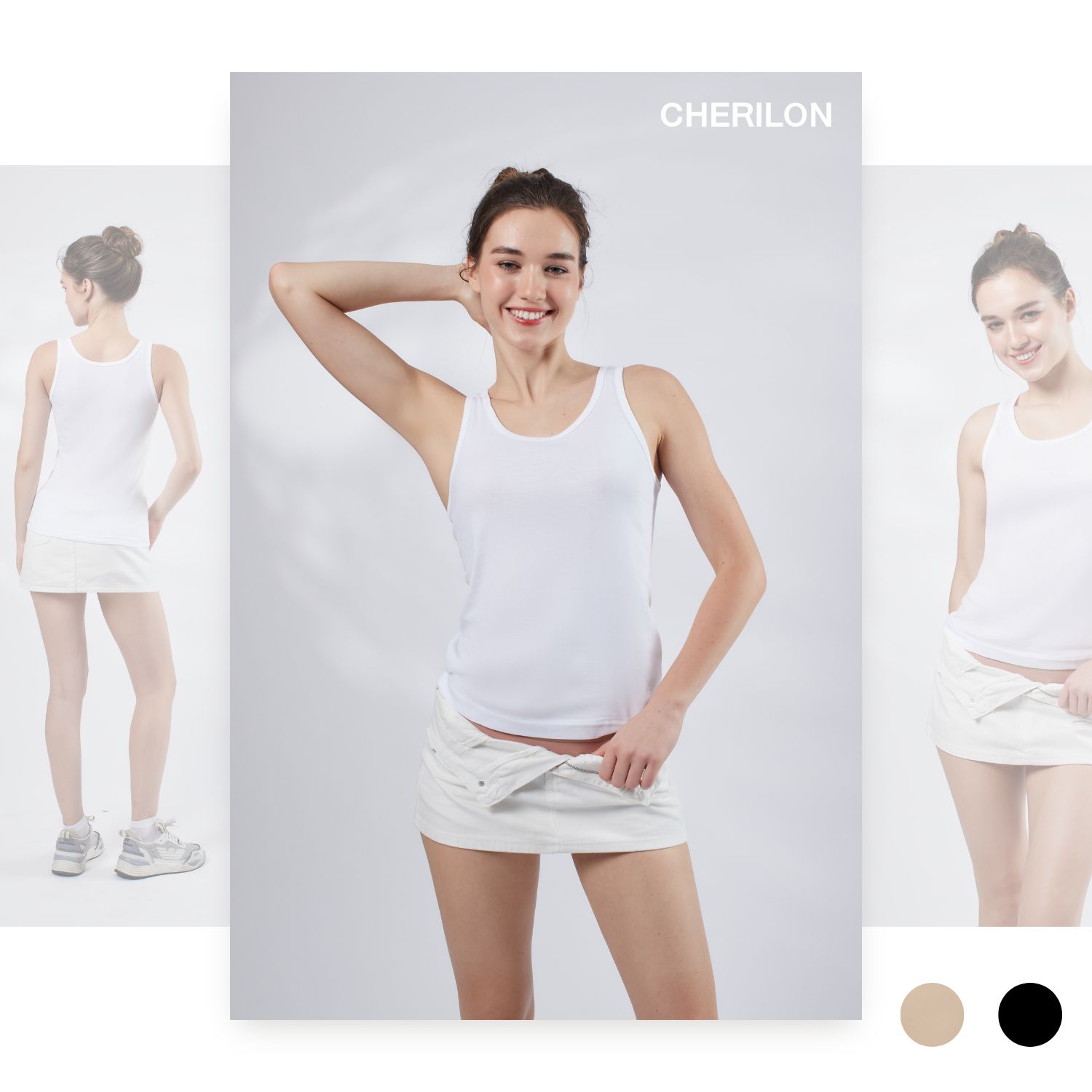 CHERILON เชอรีล่อน เสื้อกล้าม เสื้อทับ ผ้าฝ้าย 100% ทอไร้ตะเข็บข้าง นุ่ม ใส่สบาย ไม่มีบรา สีดำ ...