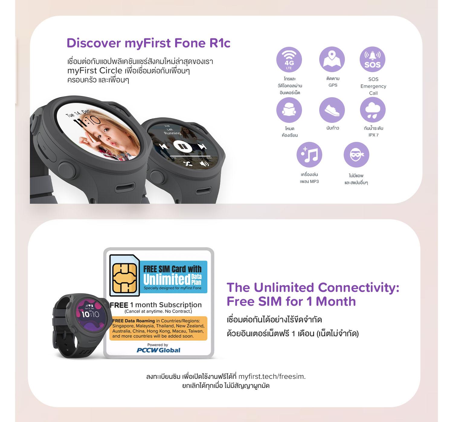 (ประกันศูนย์1ปี) myFirst Fone R1C แถมซิม+เน็ตฟรี! Kids Smartwatch GPS ...