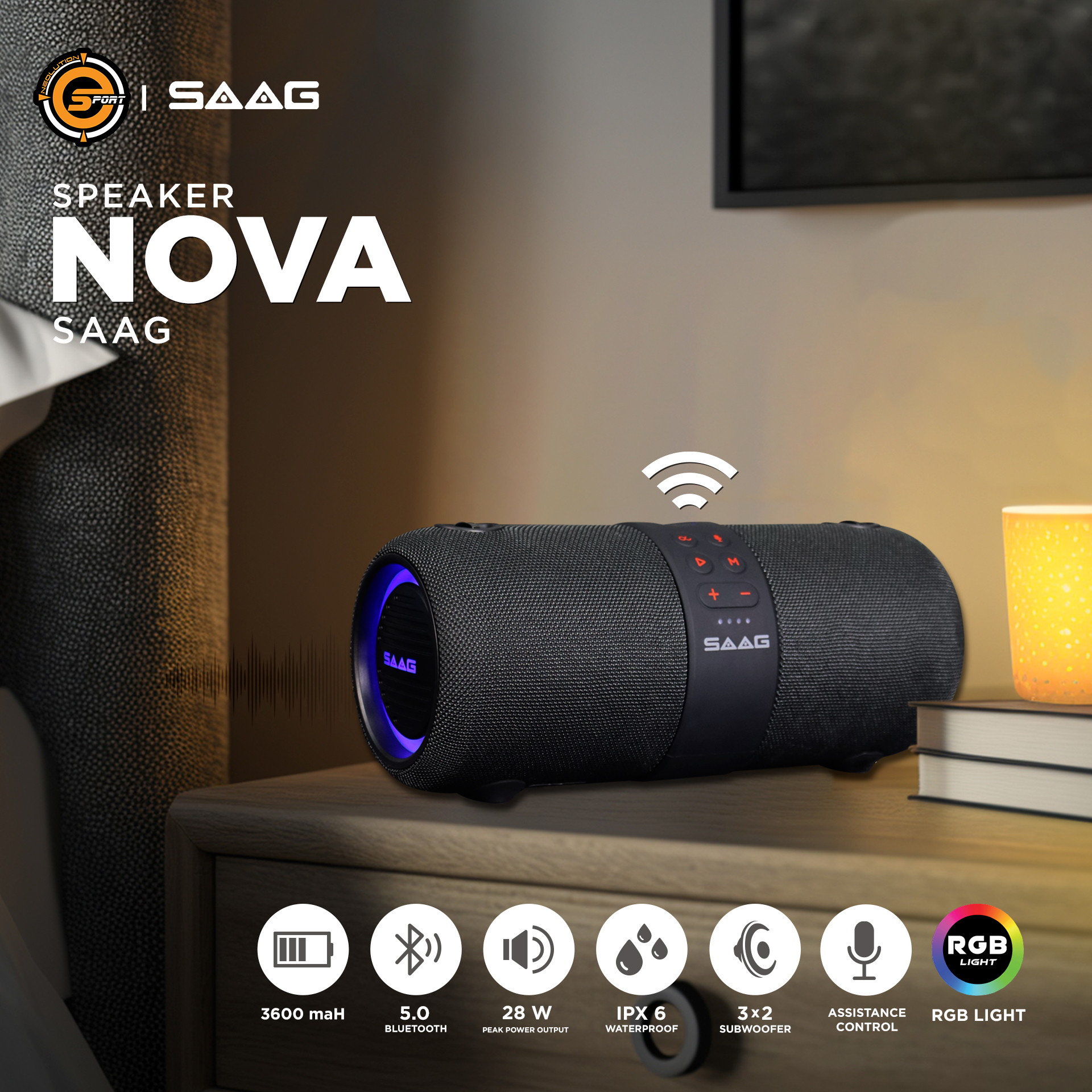 SAAG Bluetooth Speaker Nova ลำโพงบลูทูธ เบสแน่น กันน้ำ ไฟRGB ลำโพงพกพา | Shopee Thailand