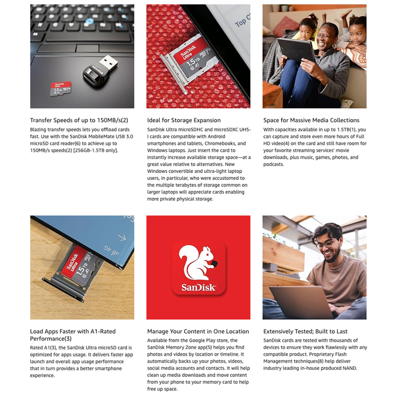 Sandisk Ultra Micro SD Card SDXC 1.5TB Class10 อ่านสูงสุด 150MB/s A1 ...