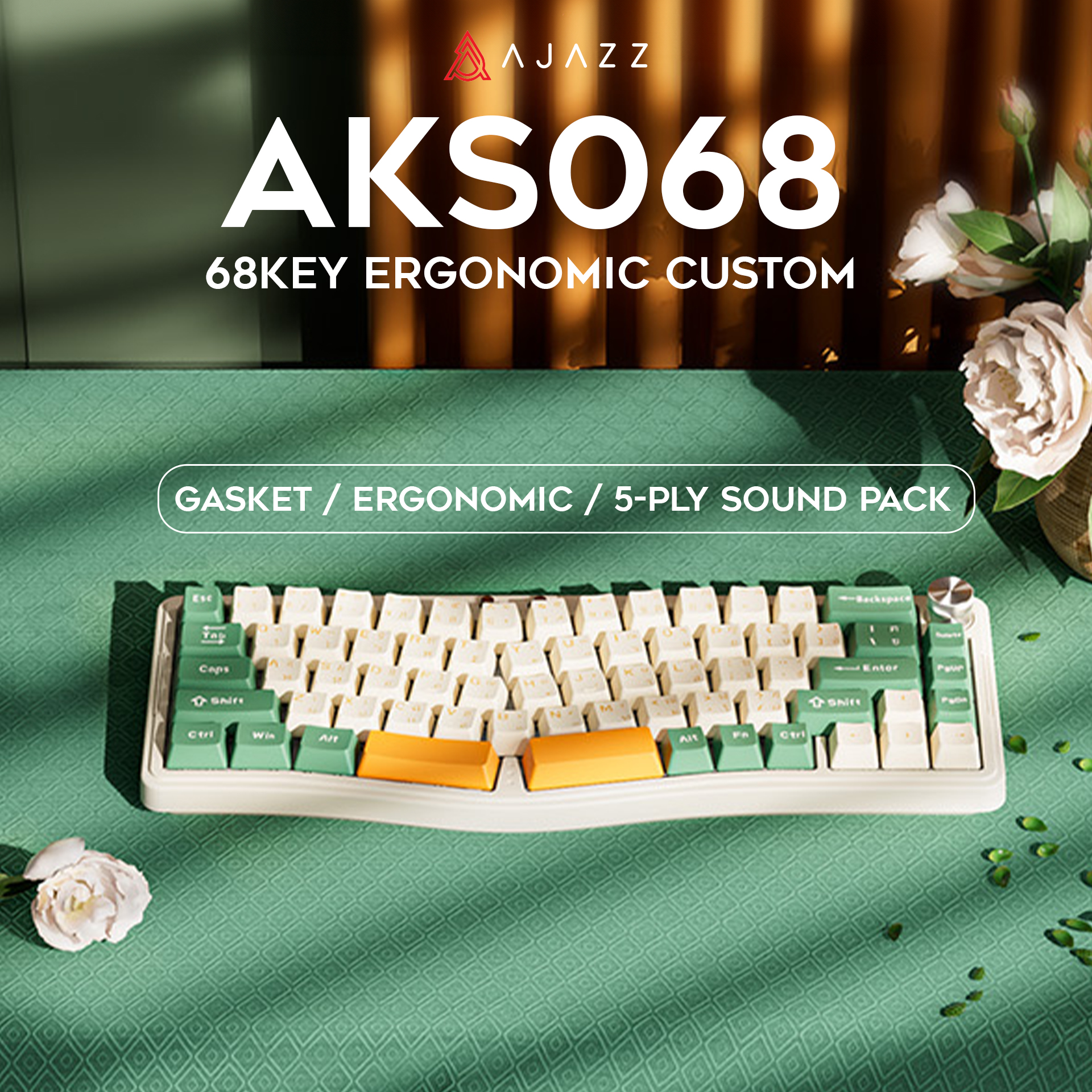 คีย์บอร์ดเกมมิ่ง Ajazz AKS068 Pro 68Key Gasket Hotswap Tri-Mod ...