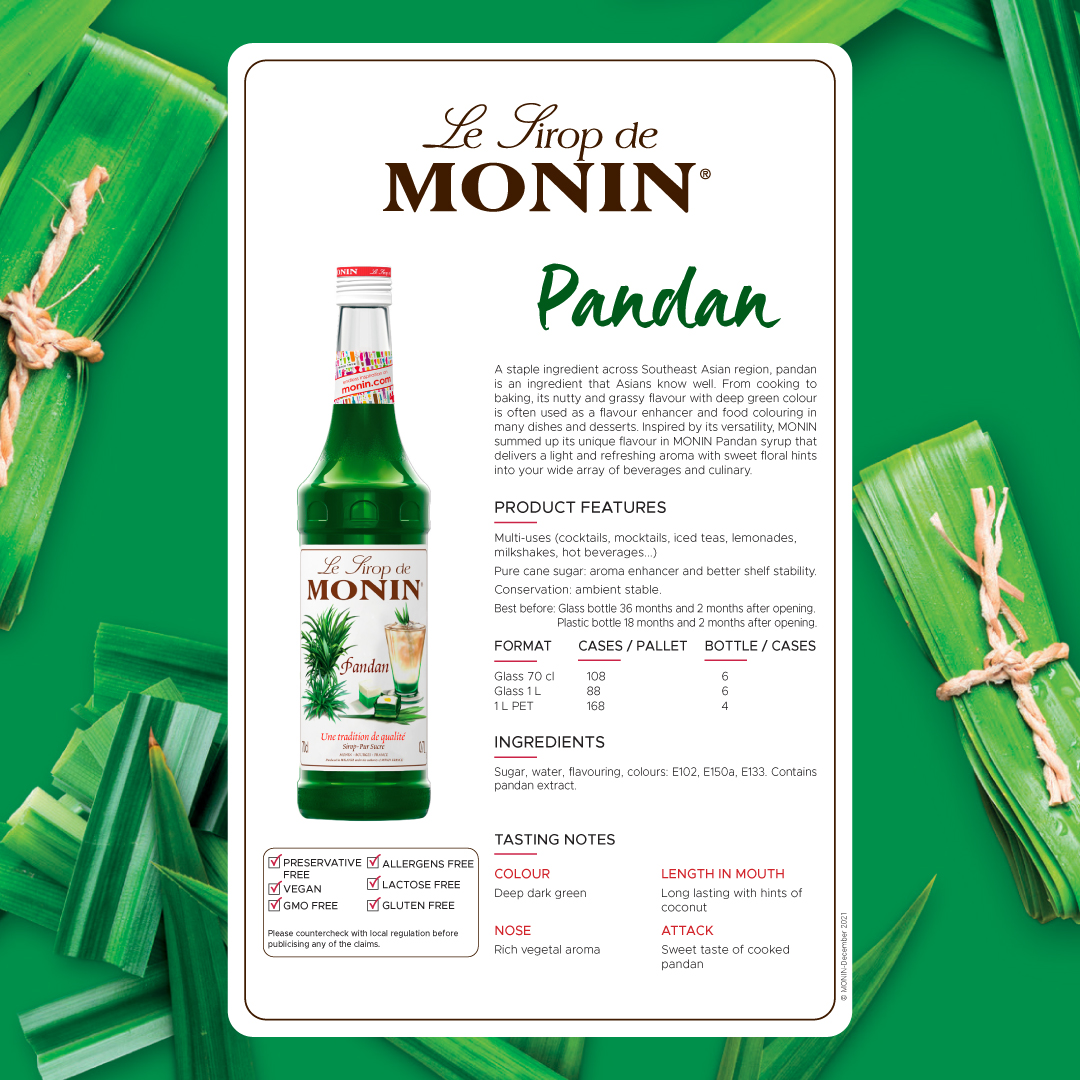 MONIN Pandan Syrup น้ำเชื่อมกลิ่นใบเตย 700ml. | Shopee Thailand