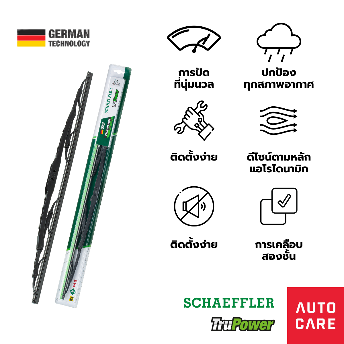 ใบปัดน้ำฝน Schaeffler TruPower Premium Plus รุ่นมีโครง ขนาด 12"- 26" (1 ...