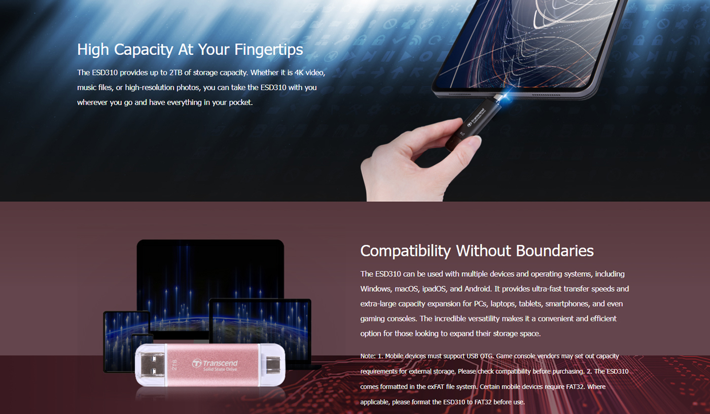 Transcend External SSD smallest 512GB ,1TB และ 2TB : ESD310P Type-A and ...