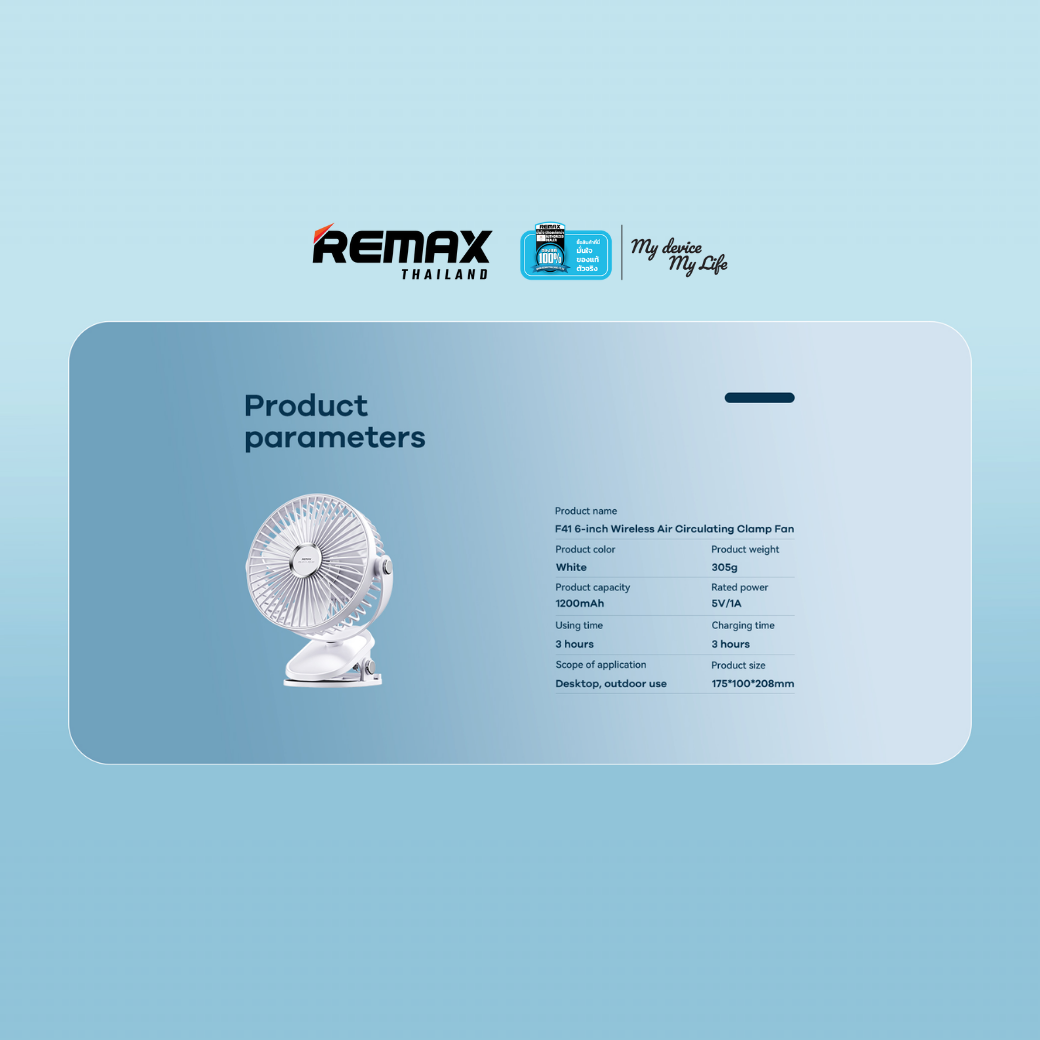 Remax Fan Clamp F41 - พัดลม ตั้งโต๊ะ ไร้สาย ขนาดเล็ก พกพาได้ | Shopee ...