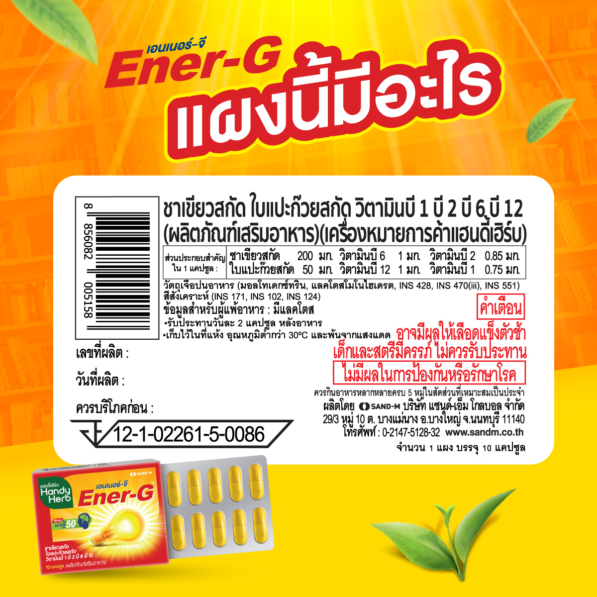 HandyHerb Ener-G Capsule เอนเนอร์-จี แคปซูล ชาเขียวสกัด ใบแปะก๊วยสกัด ...