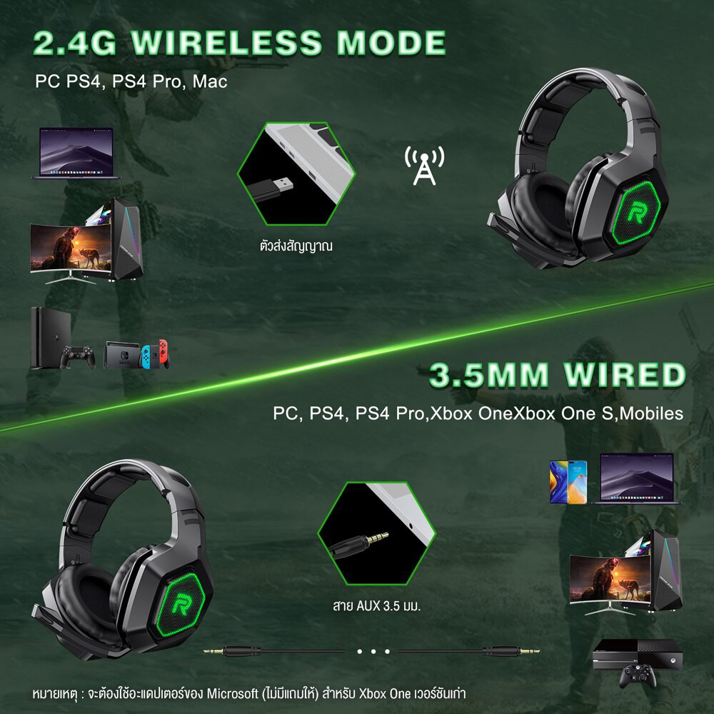 ONIKUMA Runmus K10 2.4G Wireless Gaming Headset หูฟังเกมมิ่งแบบไร้สาย ...