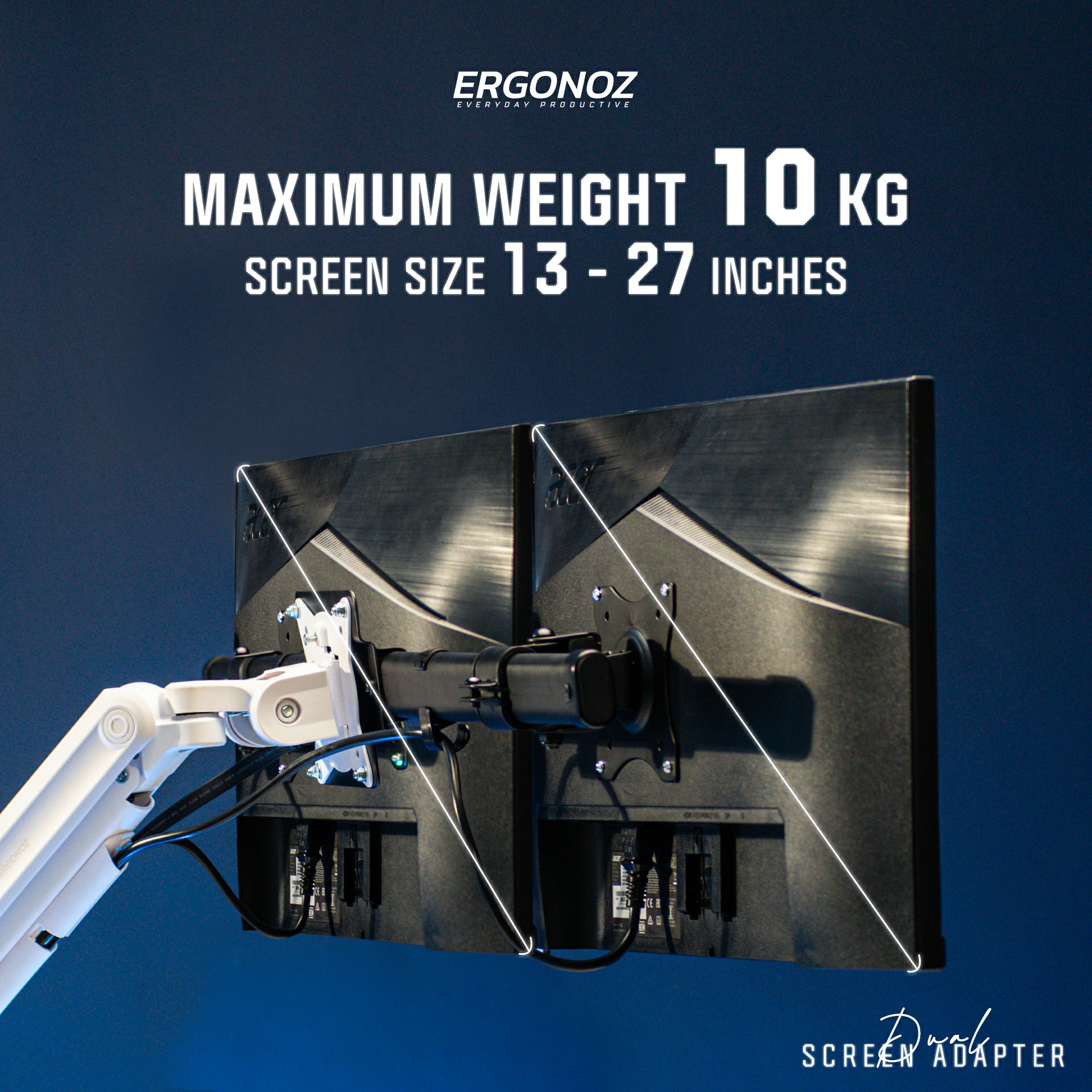 ERGONOZ Dual Screen Adapter แขนจับจอ แปลงแขนจับจอ 1 แขนเพื่อใช้สำหรับ 2 ...