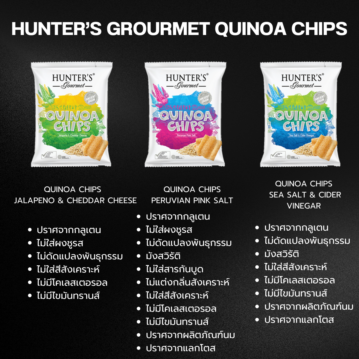 [E.11/2025] (2 ถุง) HUNTER’S GROURMET QUINOA CHIPS JALAPENO & CHEDDAR ...